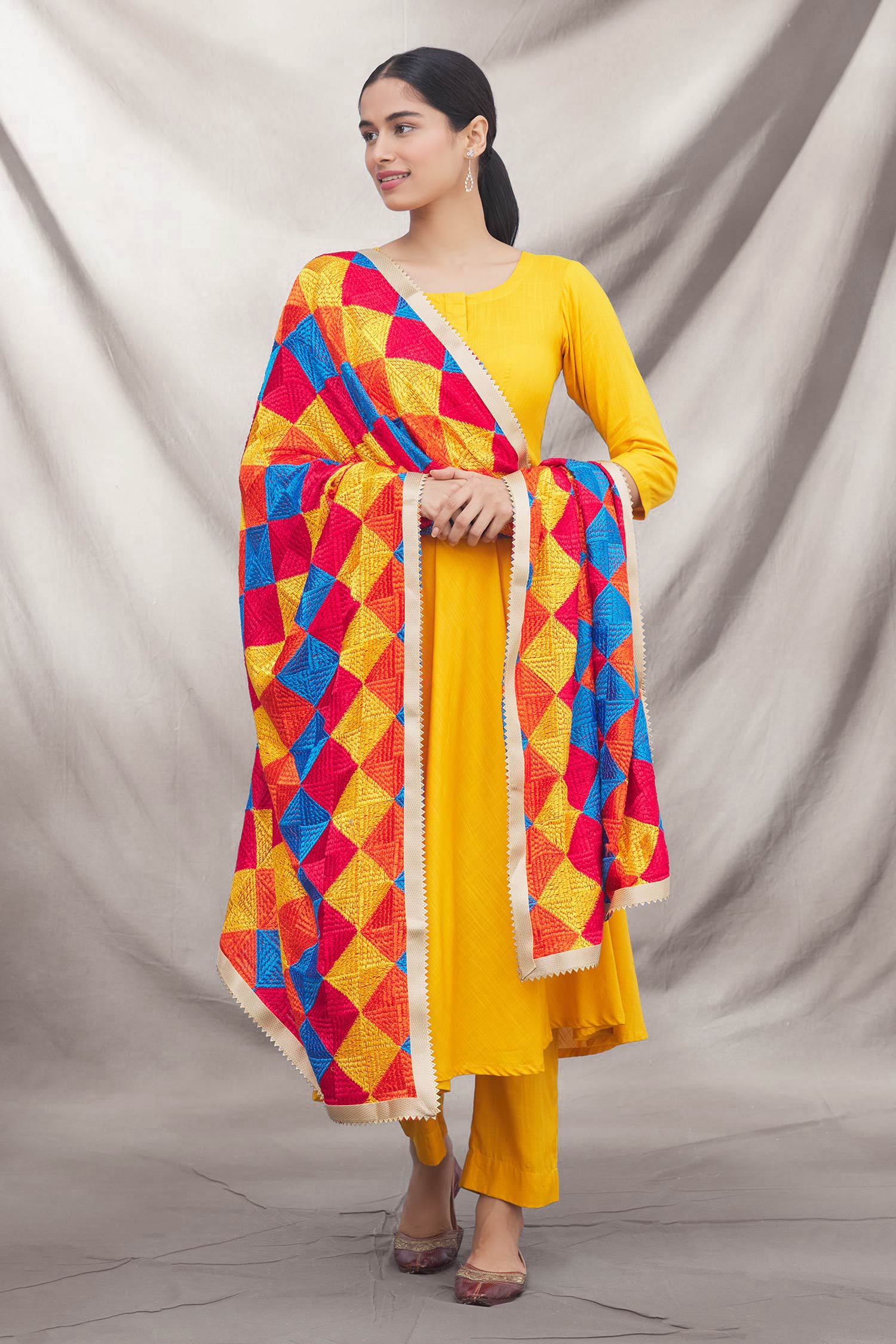 Buy Samyukta Singhania Multi Color Phulkari Embroidered Dupatta Online ...