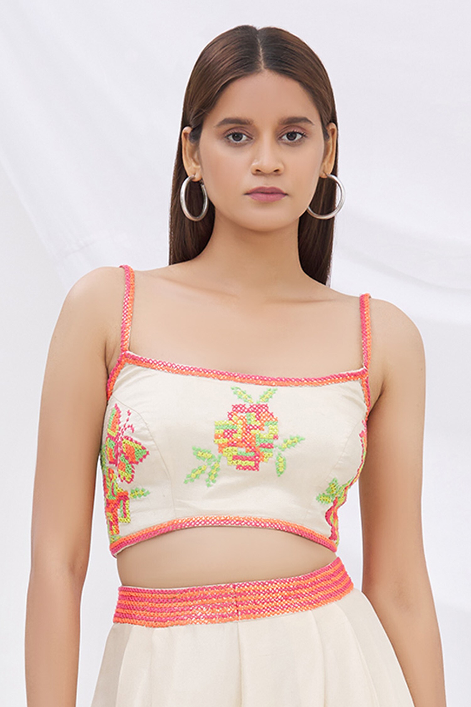 Buy Surily G White Dupion Silk Embroidered Crop Top Online | Aza Fashions