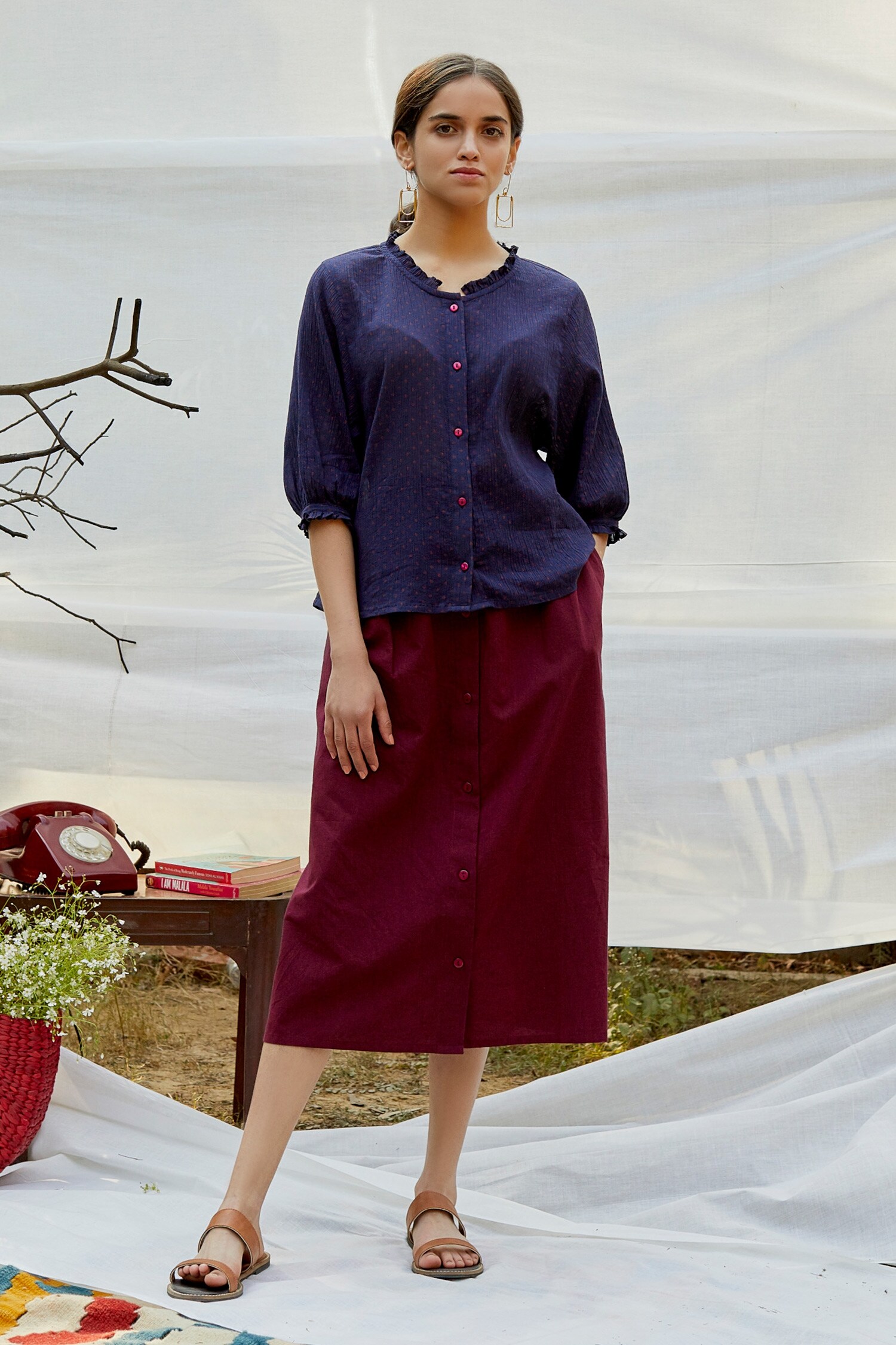 Buy TIC Blue Cotton Crepe Gypsy Striped Top Online | Aza Fashions