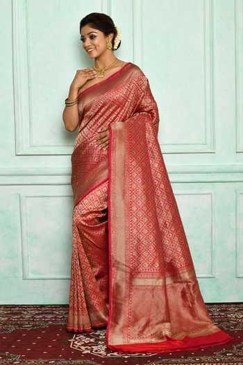 Buy Pink Pure Silk Handwoven Banarasi Motifs Saree For Women by Pinki ...