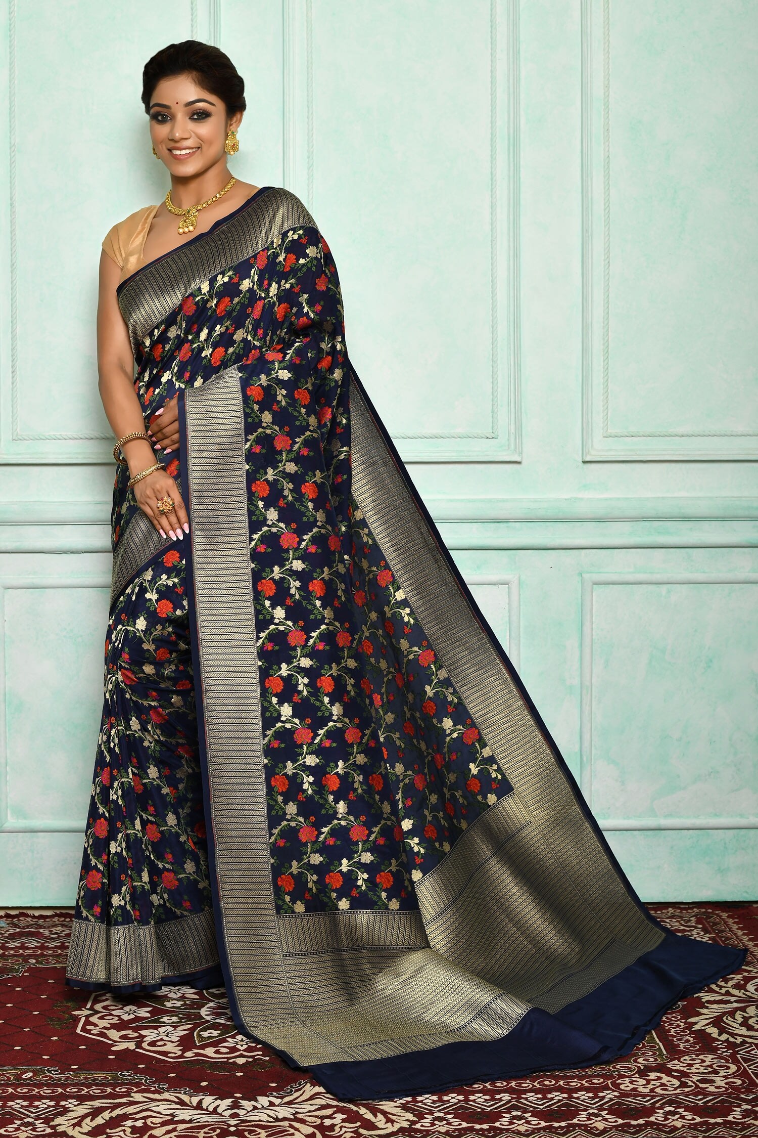 Buy Pinki Sinha Blue Handwoven Banarasi Silk Saree Online | Aza Fashions