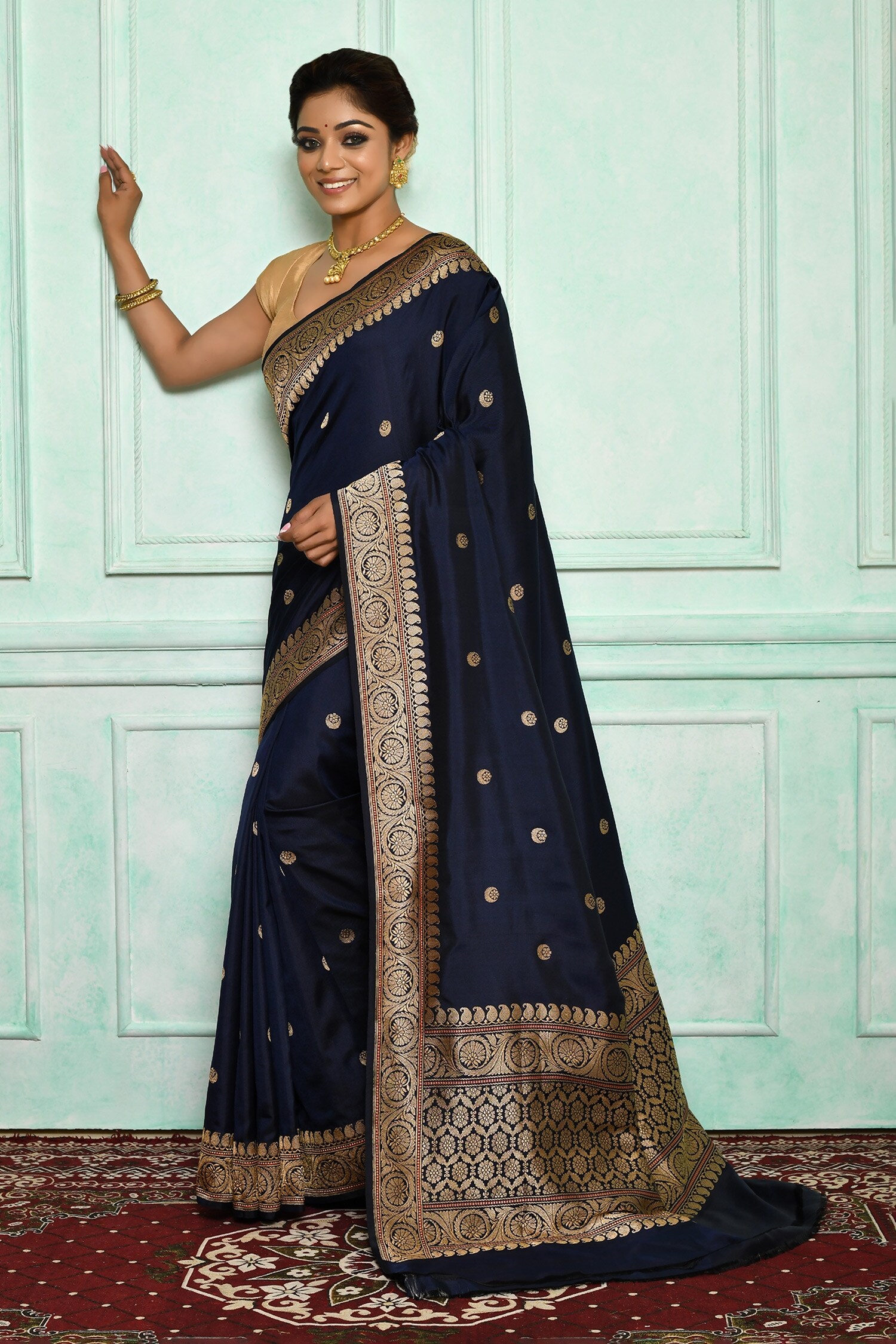 Buy Pinki Sinha Blue Handwoven Banarasi Silk Saree Online | Aza Fashions