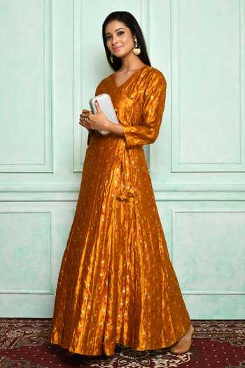 Buy Yellow Silk Banarasi With Bandhani Handwoven Floral V Motif ...