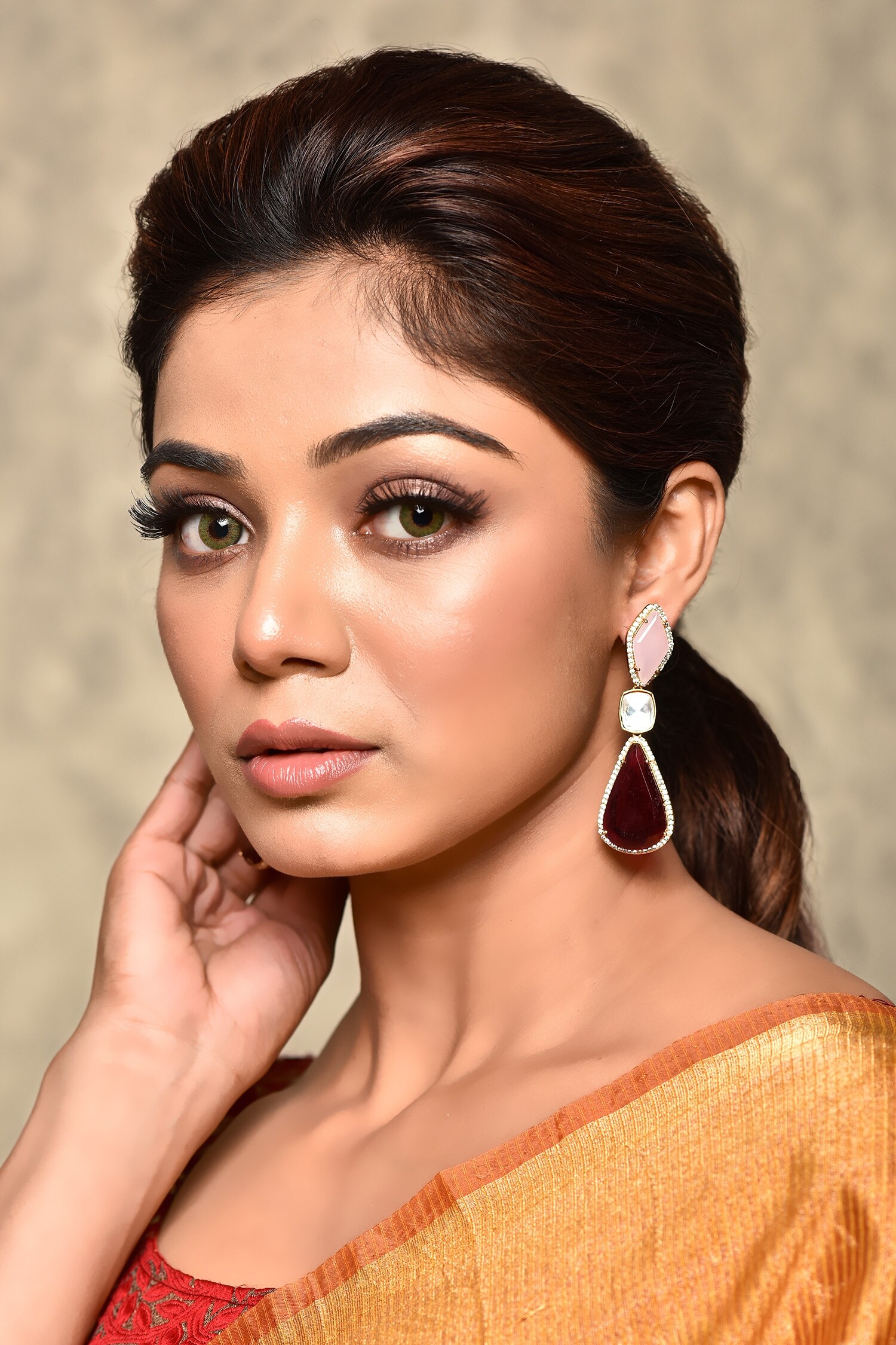 Buy Pink American Diamonds Stone Studded Dangler Earrings by Our Purple ...