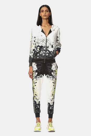 Buy White Scuba Botanical Pattern Joggers For Women by Satya Paul ...
