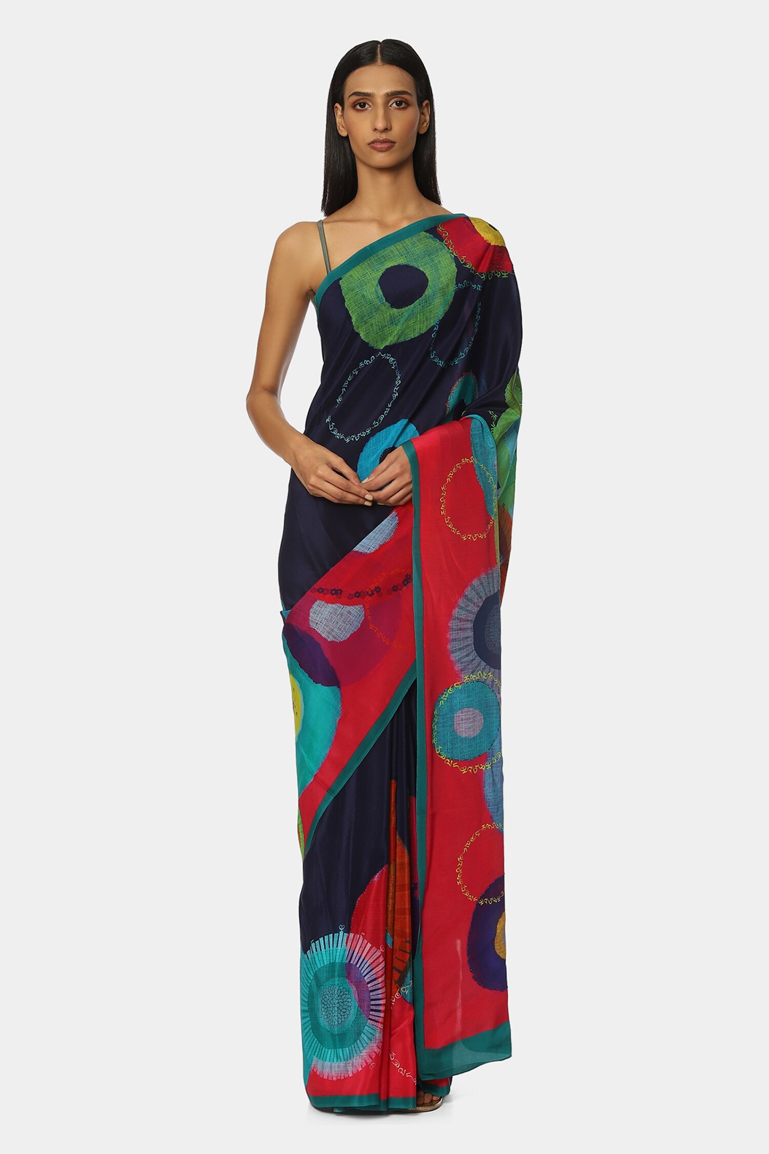 Buy Satya Paul Blue Crepe Indian Ocean Embellished Saree Online | Aza ...