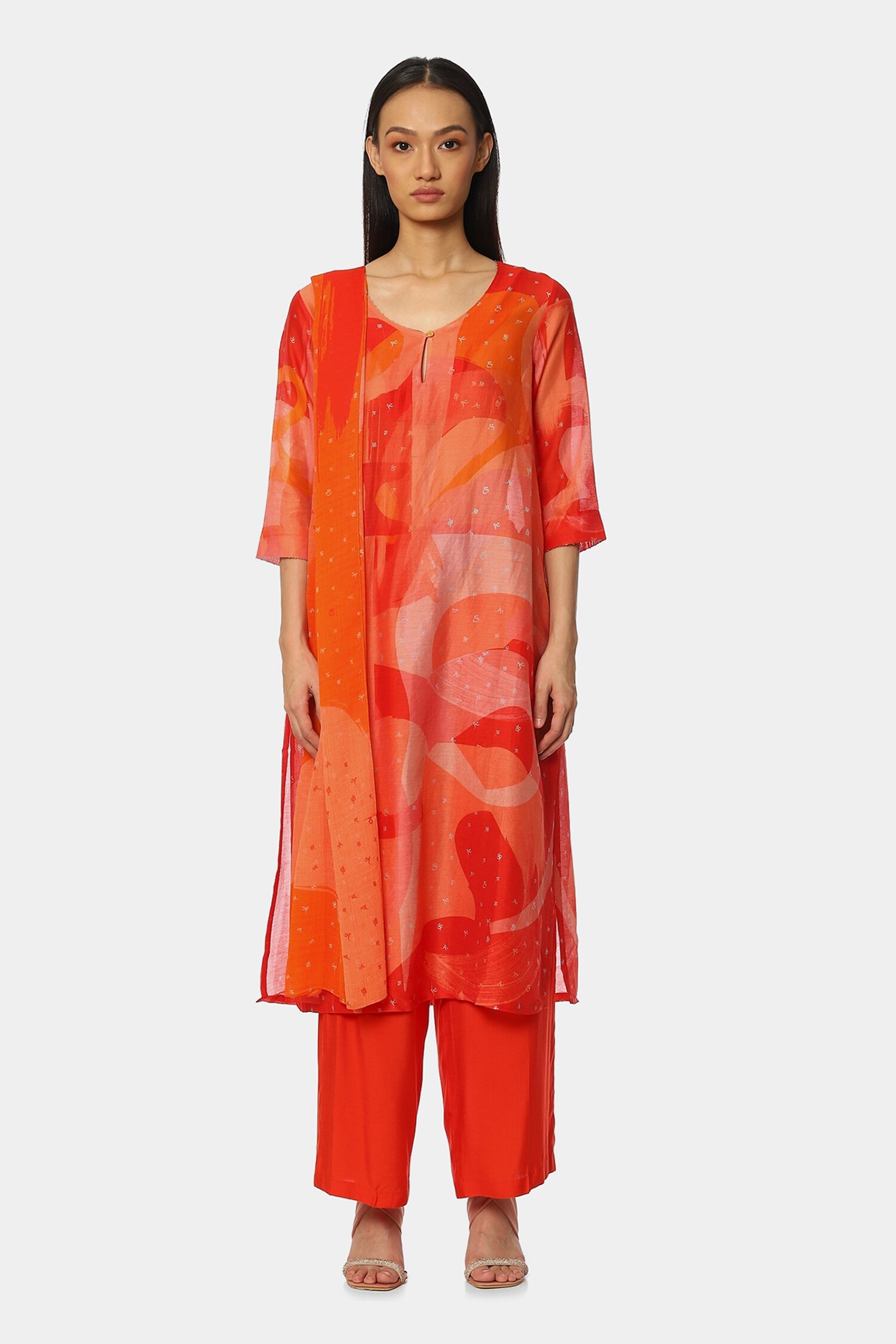 Buy Satya Paul Orange Chanderi Kurta And Pant Set Online | Aza Fashions