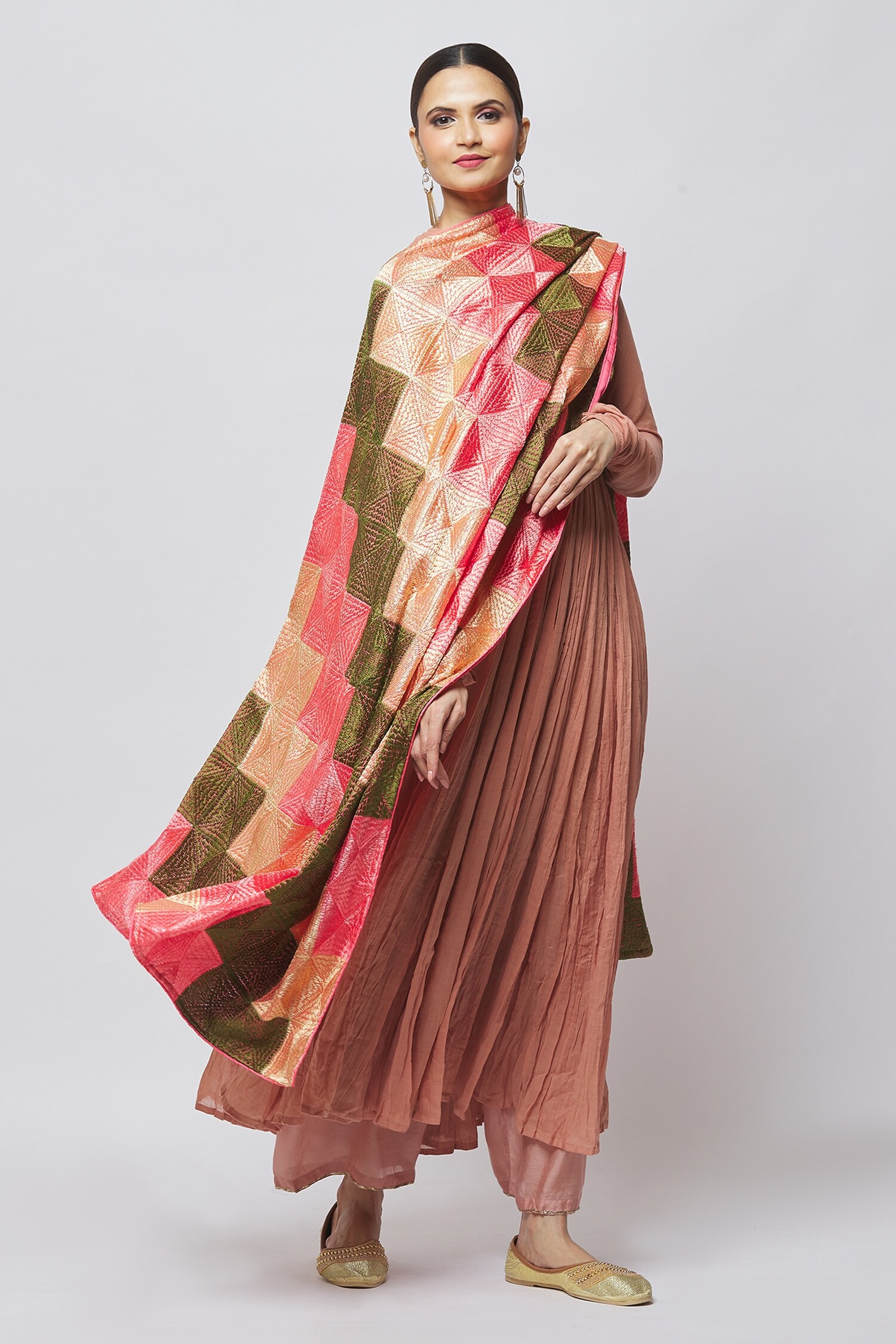 Buy Samyukta Singhania Multi Color Cotton Silk Color Blocked Diamond ...