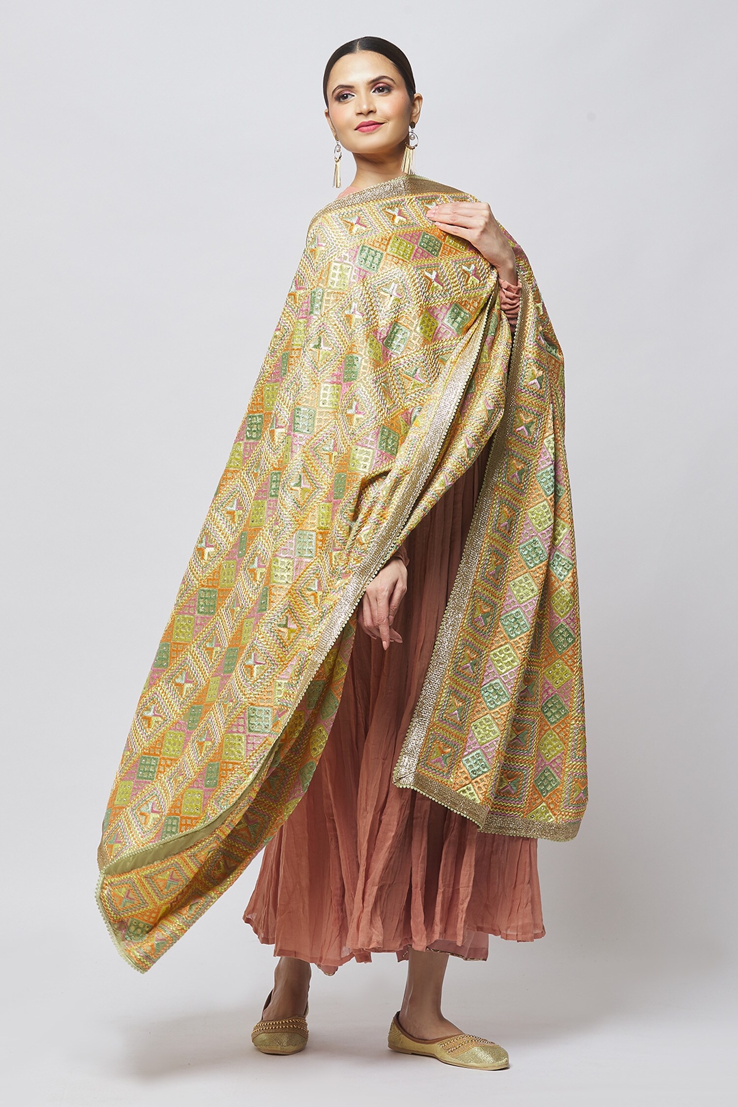 Buy Samyukta Singhania Multi Color Cotton Silk Phulkari Embroidered ...