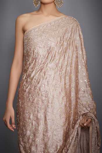 Buy RI.Ritu Kumar Beige Gazzi Silk Mukaish Embroidered Saree Online ...