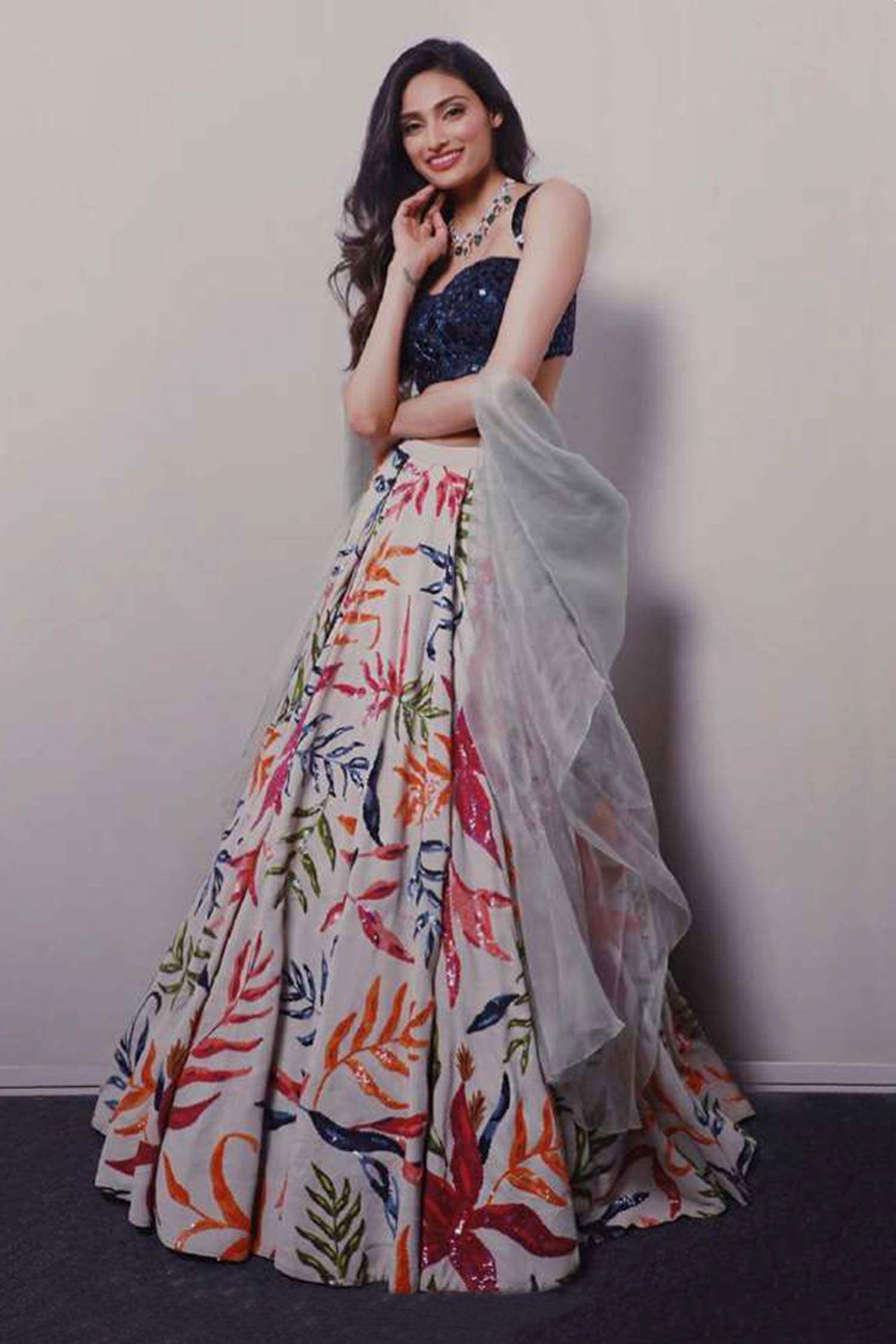 Buy White Moss Crepe Sweetheart Neck Embroidered Lehenga Set For Women ...