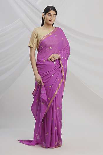 Buy Arihant Rai Sinha Purple Cotton Zari Pitta Work Saree Online | Aza ...