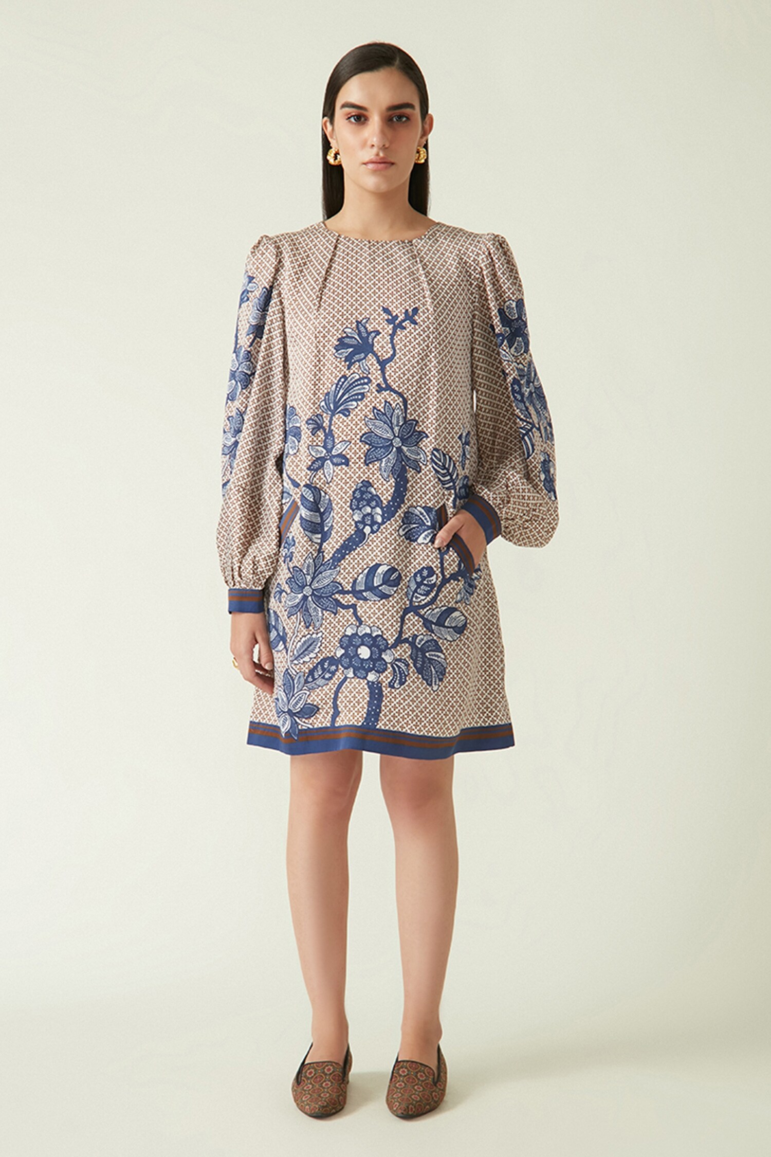 Buy Payal Pratap Blue Linen Satin Aninda Printed Dress Online | Aza ...