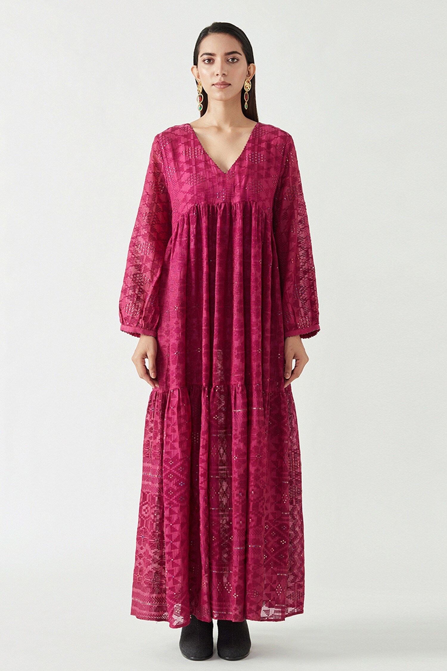 Buy Payal Pratap Pink Cotton Silk Stella Embroidered Dress Online | Aza ...