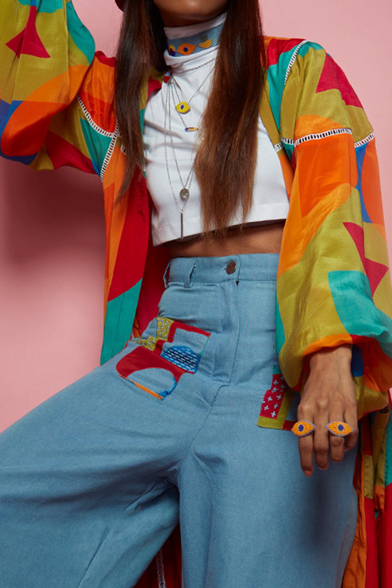 Buy Eshaa Amiin Multi Color Crepe Geometric Pattern Long Jacket Online ...