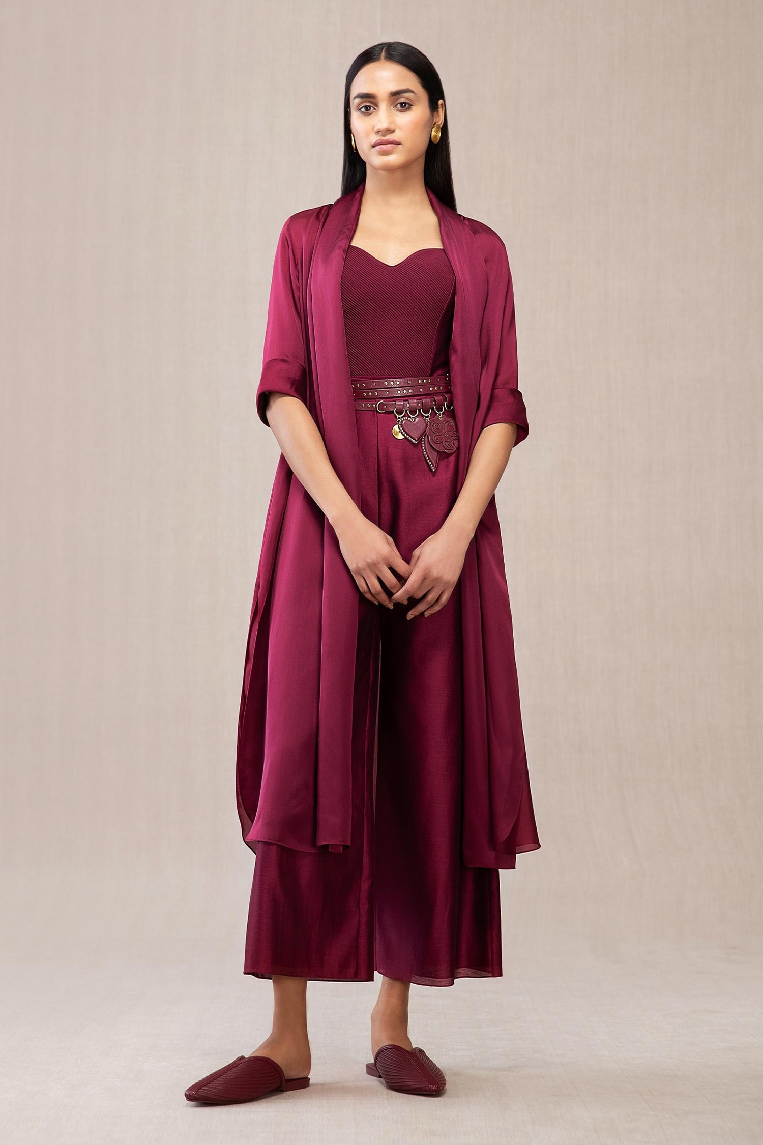 Buy AMPM Maroon Satin Organza Jacket With Inner Online | Aza Fashions