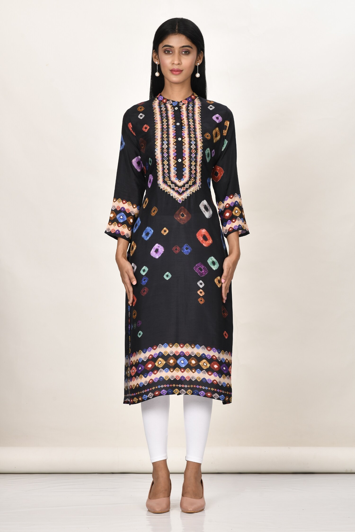 Buy Khwaab by Sanjana Lakhani Black Cotton Silk Bandhani Print Kurta ...