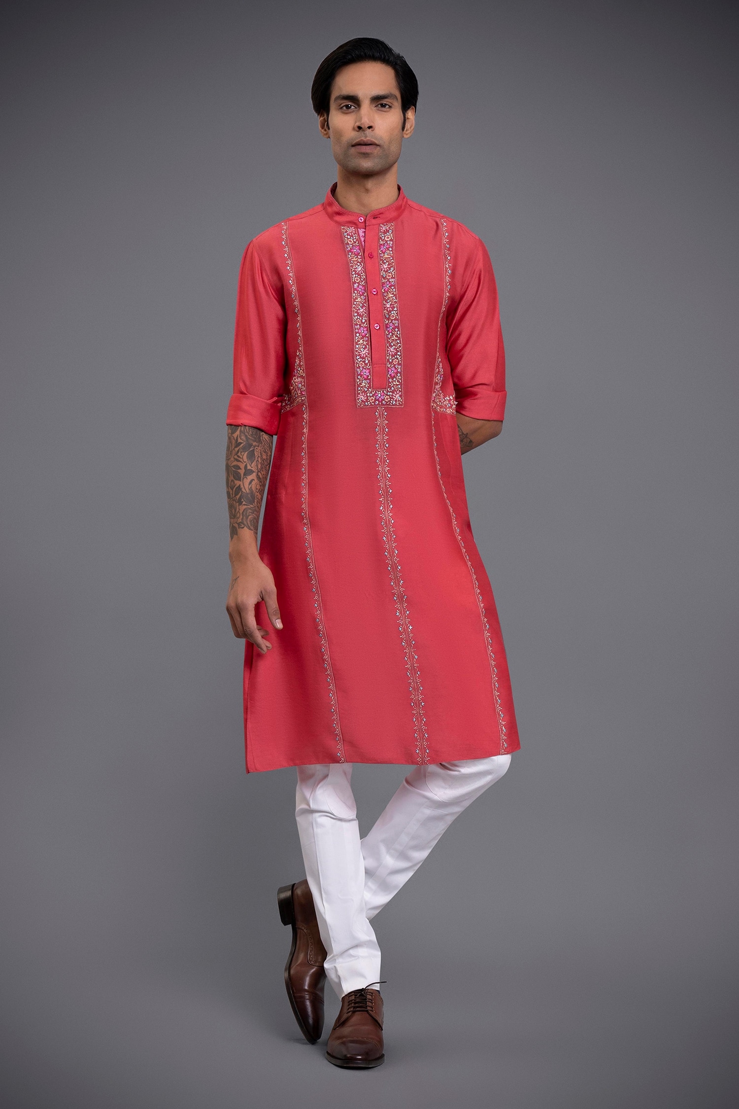Buy Raghavendra Rathore Jodhpur Pink Silk Embroidered Kurta Online ...