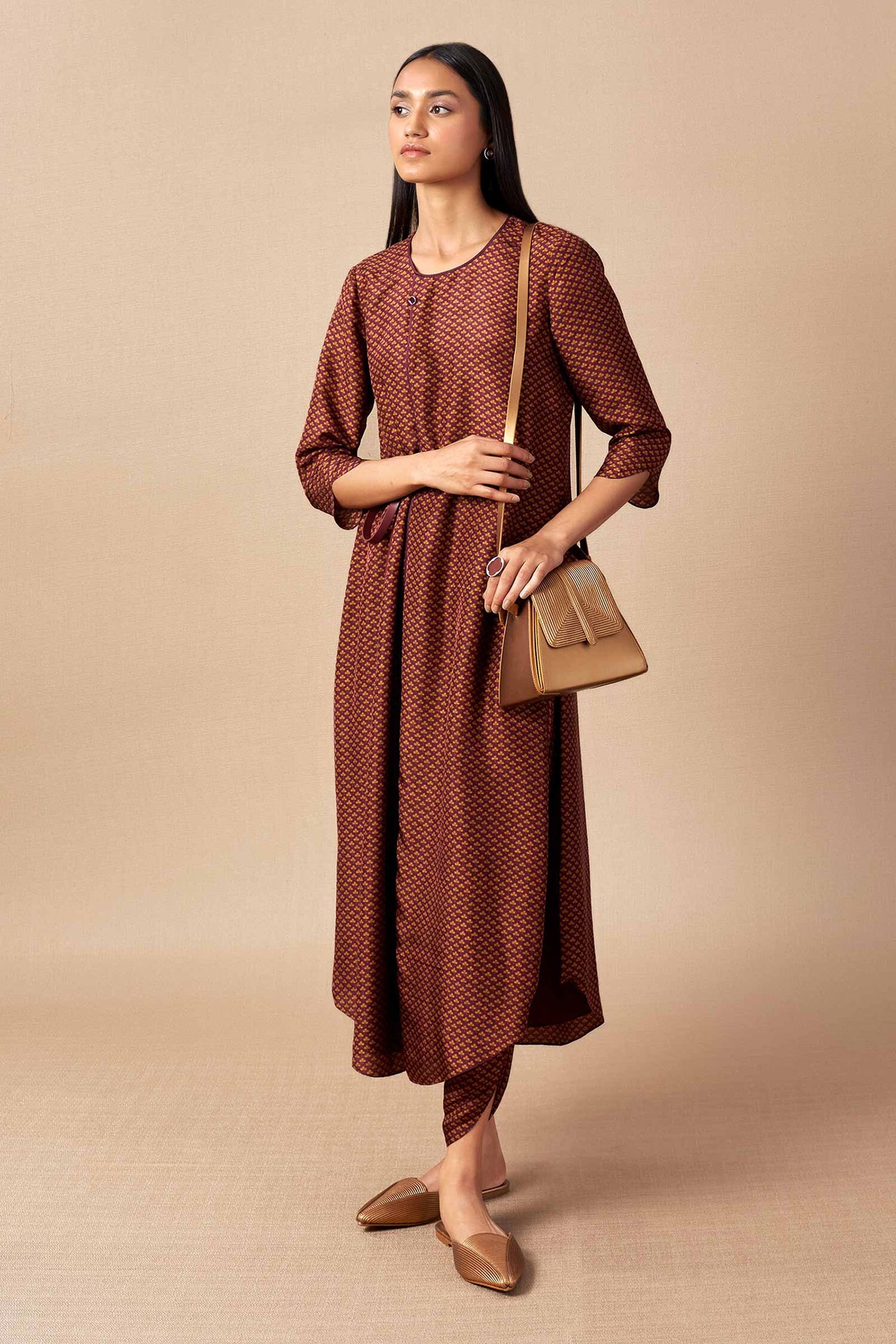 Buy AMPM Purple Rose Silk Tanaia Printed Tunic And Dhoti Pant Set ...