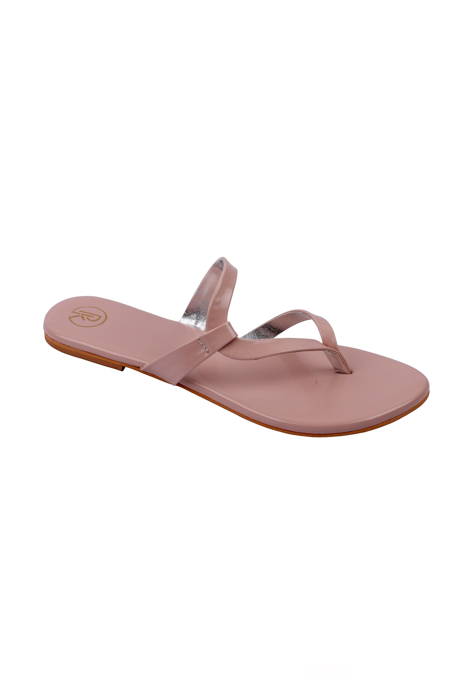 Buy Preet Kaur Peach Faux Leather Strappy Flats Online | Aza Fashions