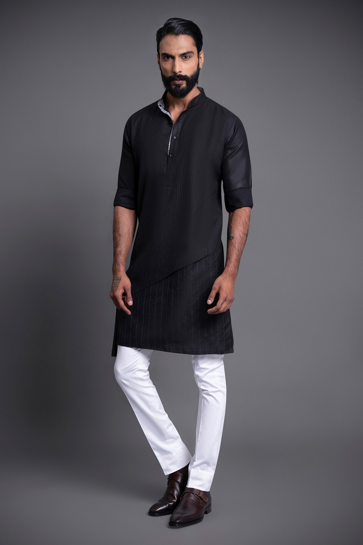 Buy Raghavendra Rathore Jodhpur Black Cotton Layered Kurta Online | Aza ...