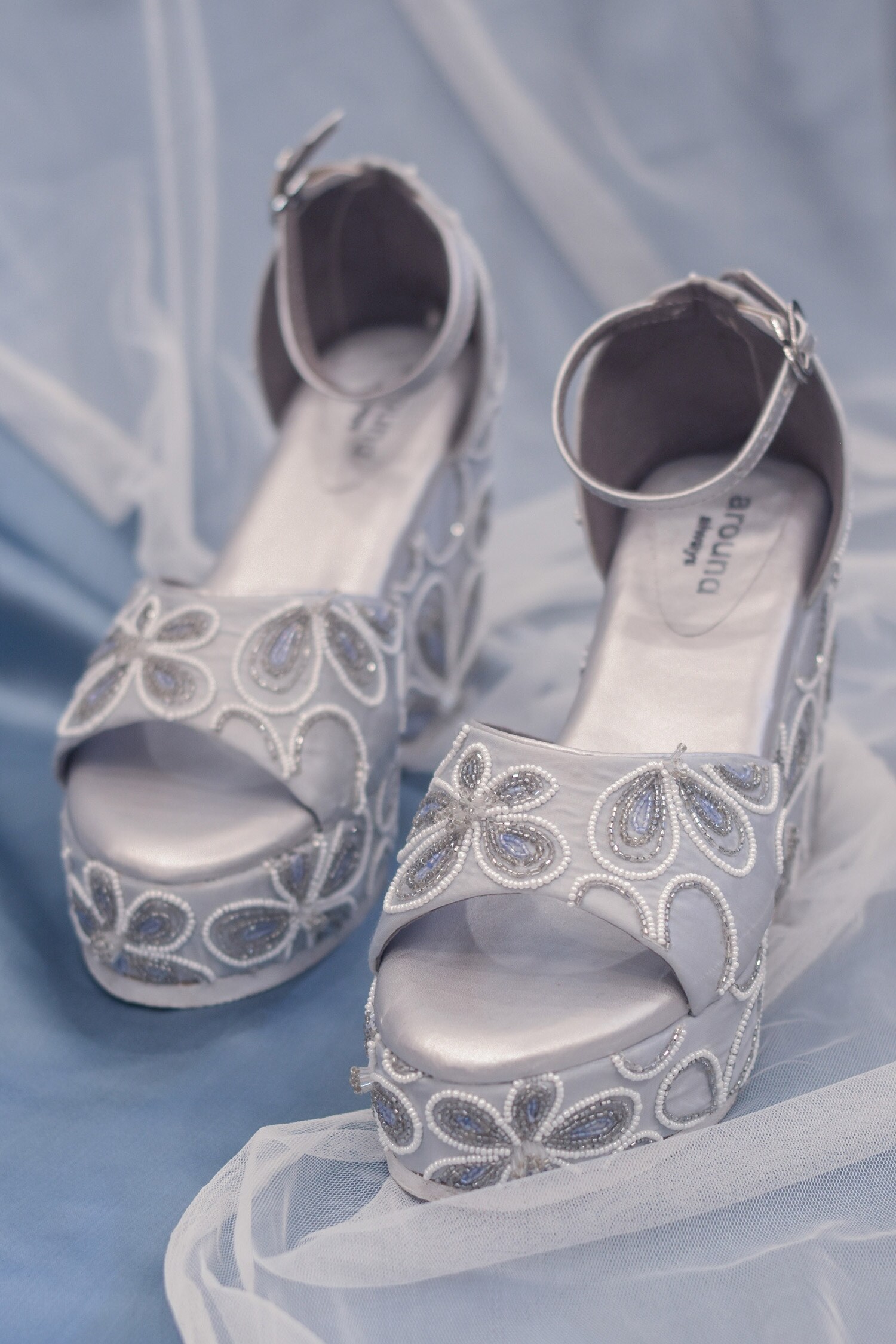 Buy Around Always Purple Poly Silk Isabelle Embroidered Platform Wedges ...