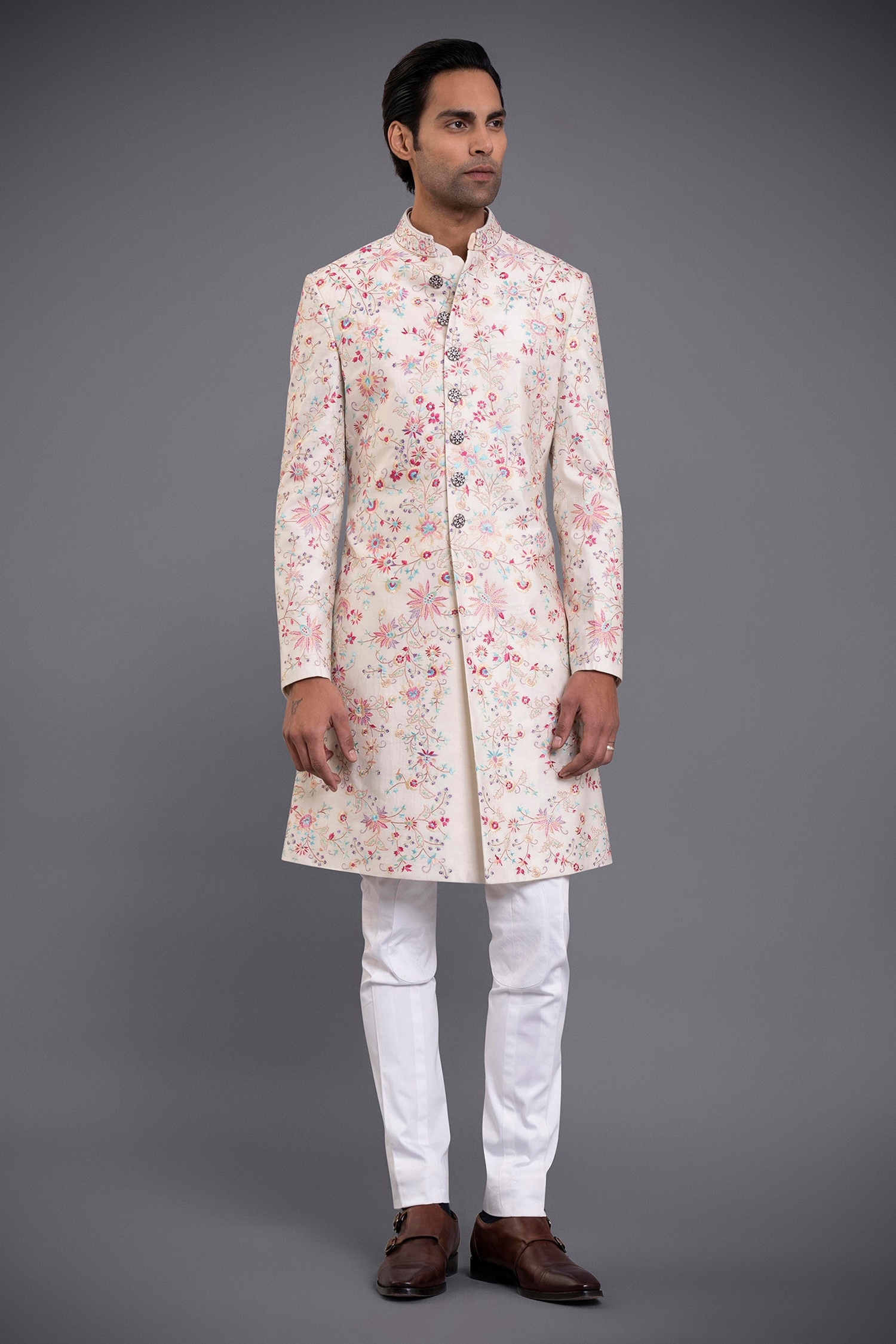 Buy Raghavendra Rathore Jodhpur Off White Silk Embroidered Achkan ...