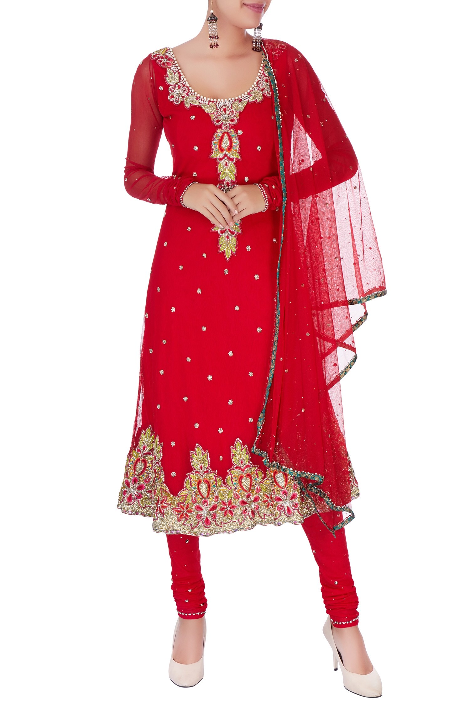 Buy Red kurta set with pearl embellishments by Arpan Vohra at Aza Fashions