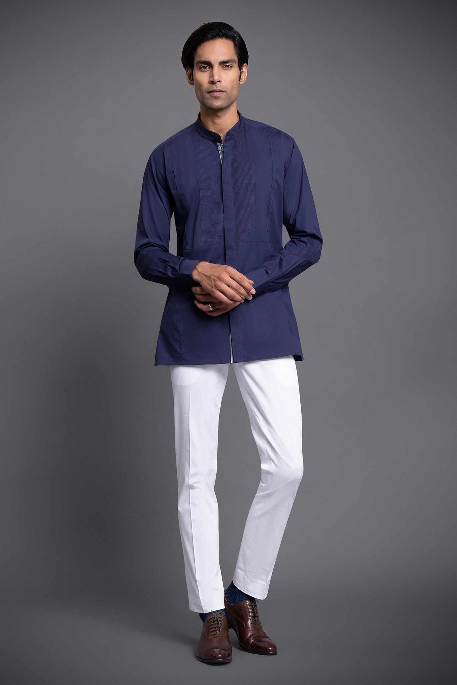 Buy Raghavendra Rathore Jodhpur Blue Cotton Shirt Online | Aza Fashions