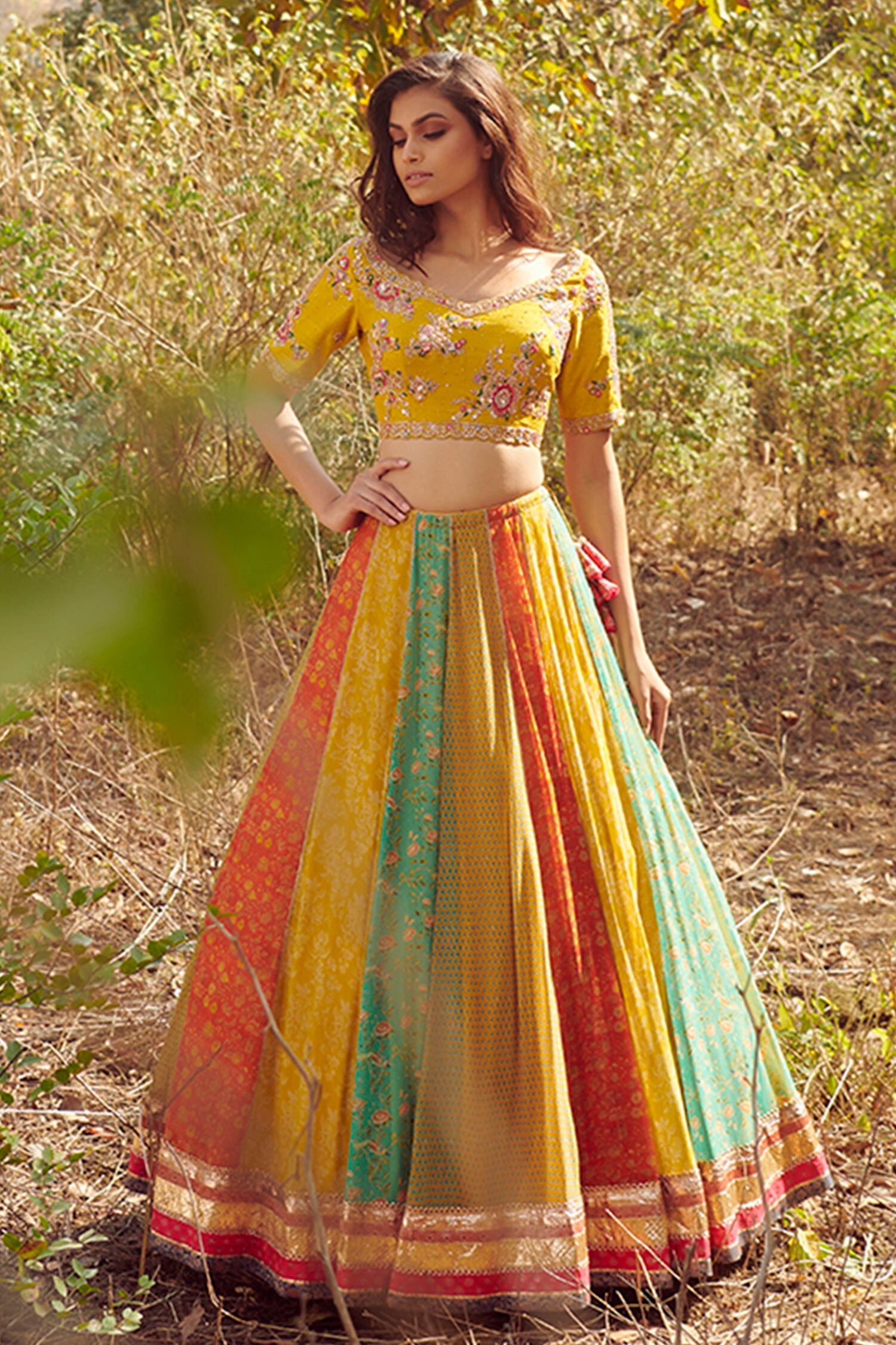 Buy Dolly J Multi Color Norah Chiffon Lehenga Set Online | Aza Fashions