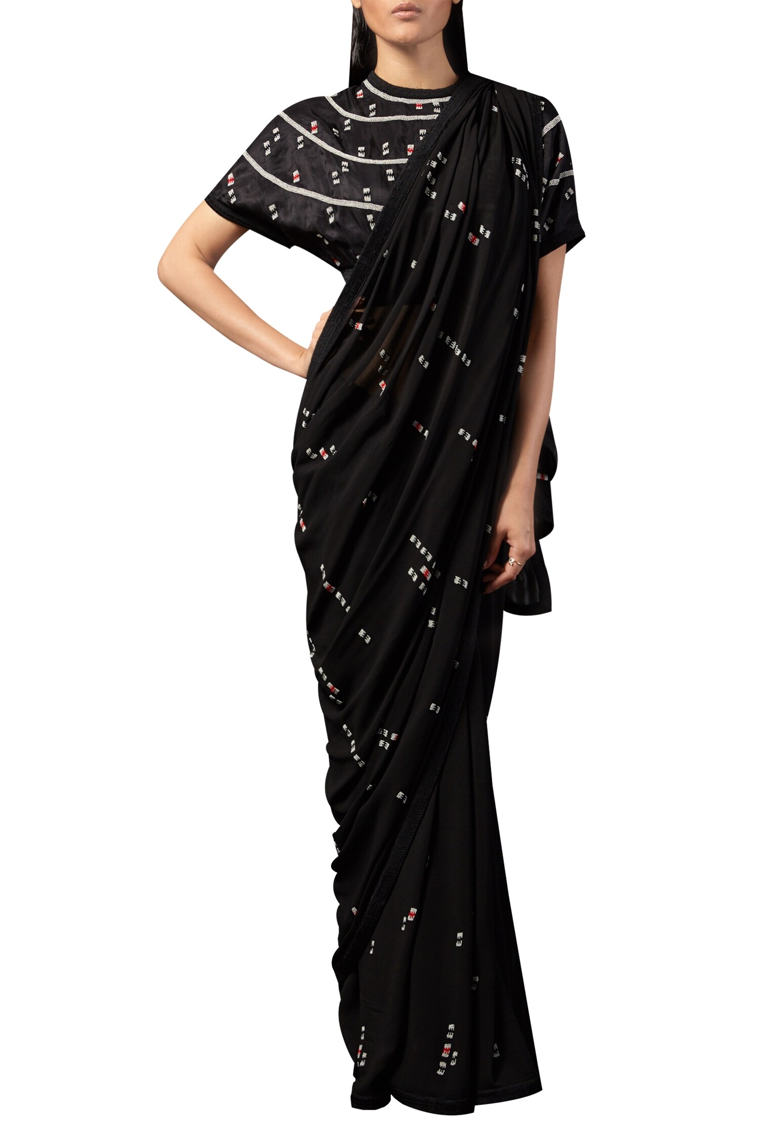 Buy Shasha Gaba Black Embroidered Saree With Blouse Online | Aza Fashions