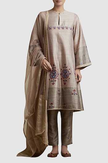 Buy Sue Mue Beige Embroidered Kurta Set Online | Aza Fashions