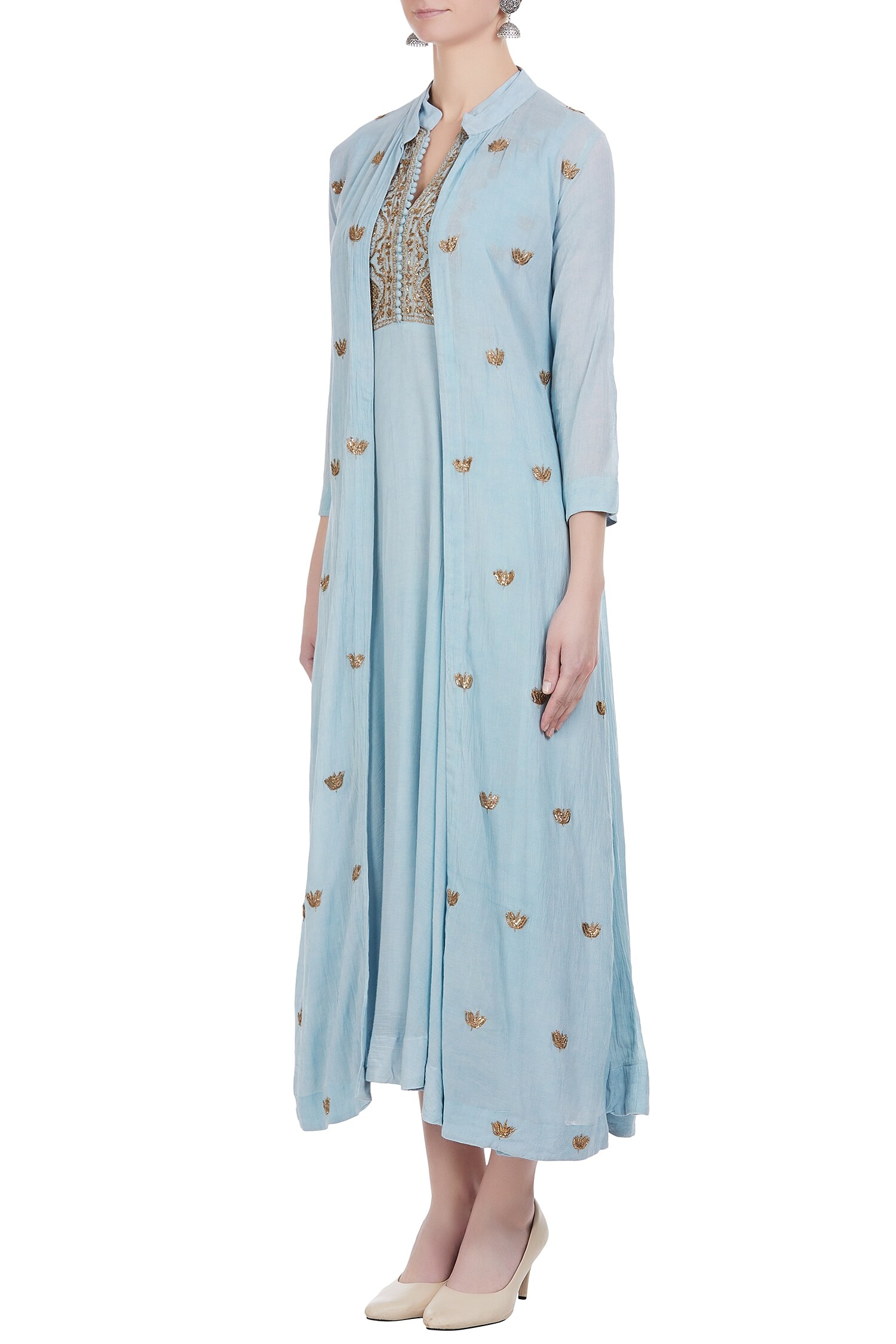 Buy Jaali work anarkali with cape by Nazar by Indu at Aza Fashions