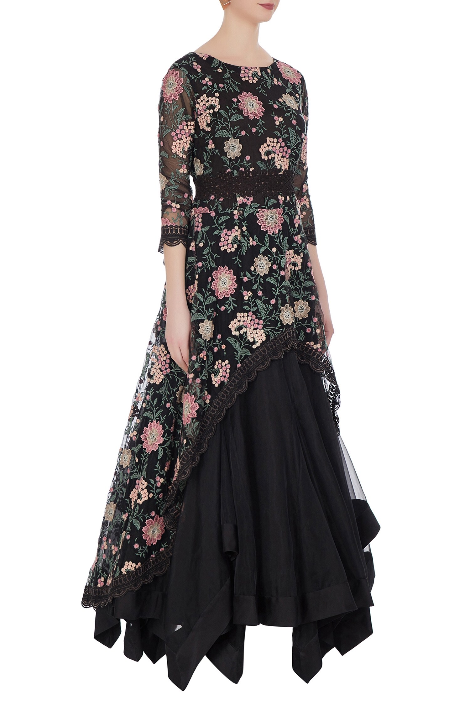 Buy Kavita Bhartia Black Draped Embroidered Tunic With Waistband Online ...