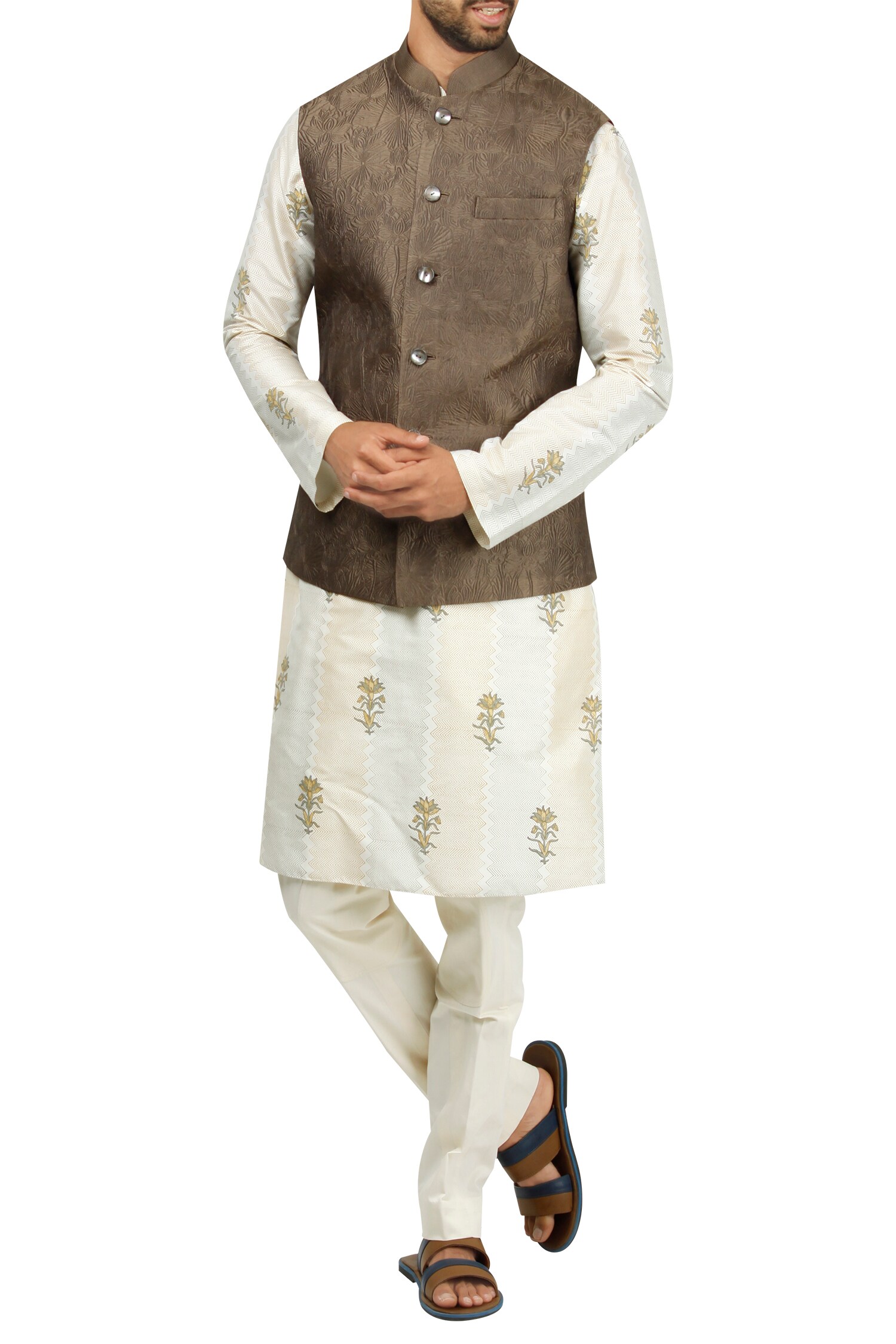 Buy Rohit Bal Brown Machine Embroidered Bandi Online | Aza Fashions