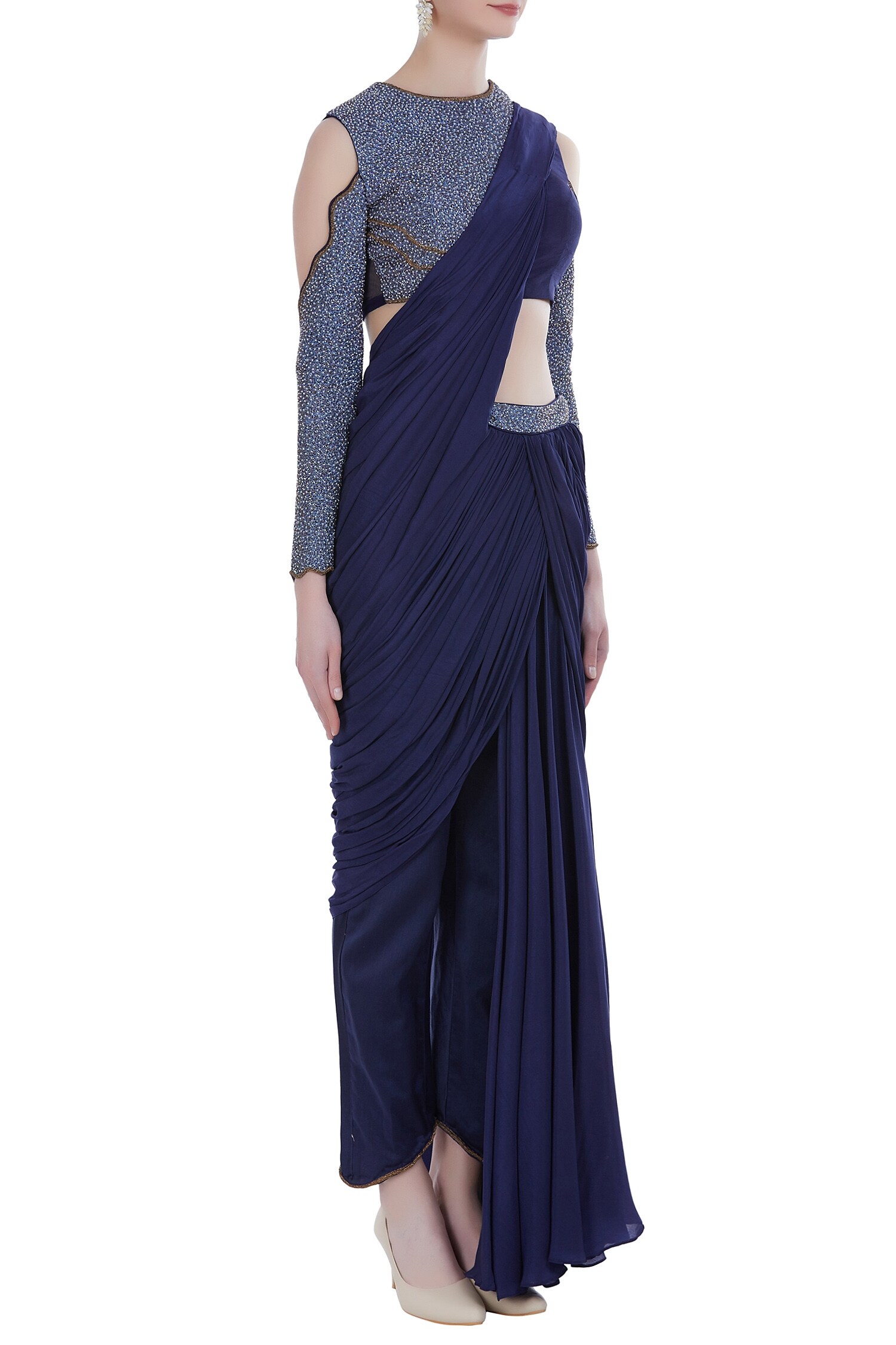 Buy Nitika Kanodia Gupta Midnight Blue Blouse With Draped Bottom Online ...
