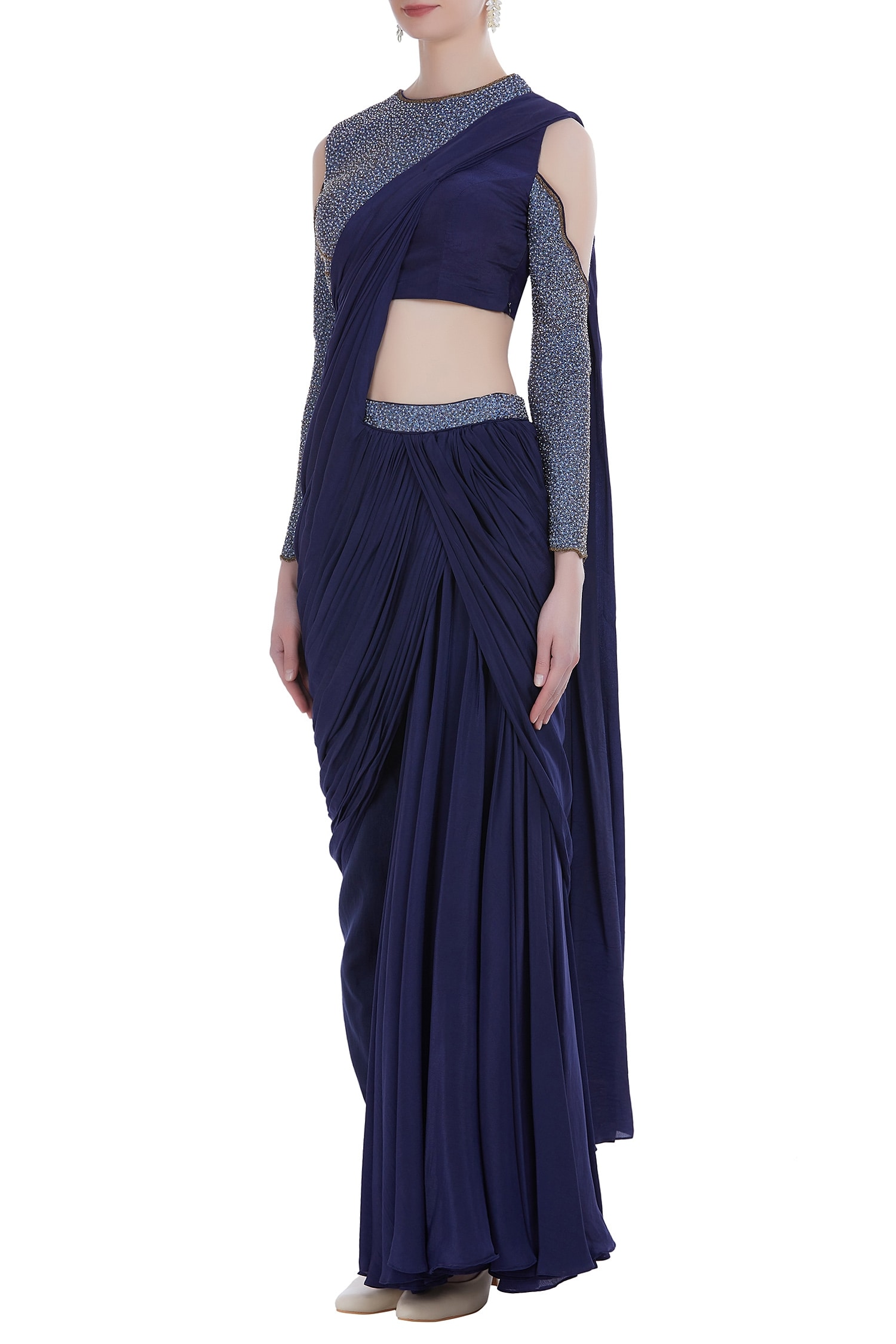 Buy Nitika Kanodia Gupta Midnight Blue Blouse With Draped Bottom Online ...