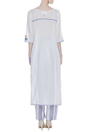 Buy Itara Blue Cotton Tunic With Pants And Stole Online | Aza Fashions