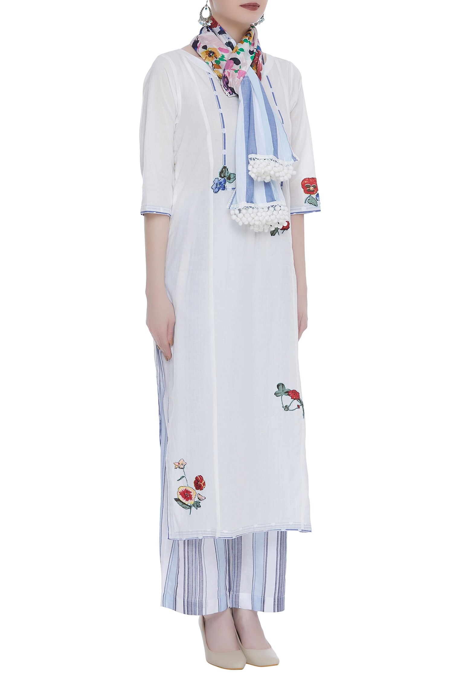 Buy Itara Blue Cotton Tunic With Pants And Stole Online | Aza Fashions