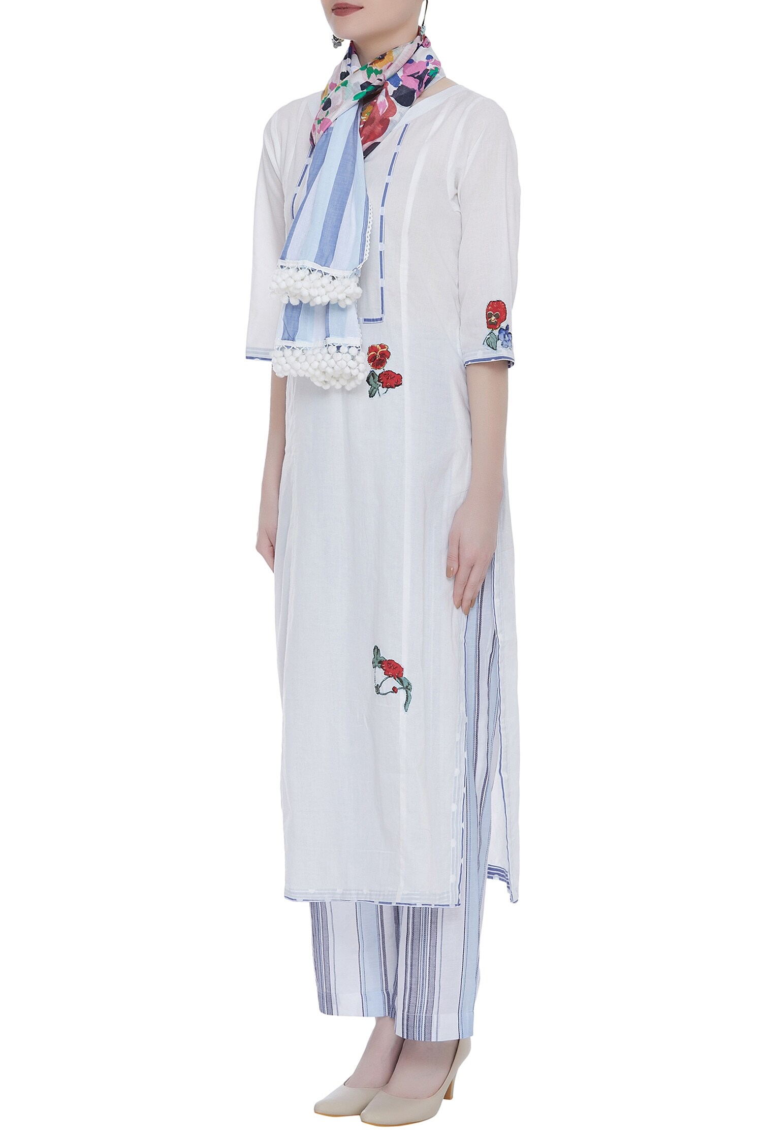 Buy Itara Blue Cotton Tunic With Pants And Stole Online | Aza Fashions