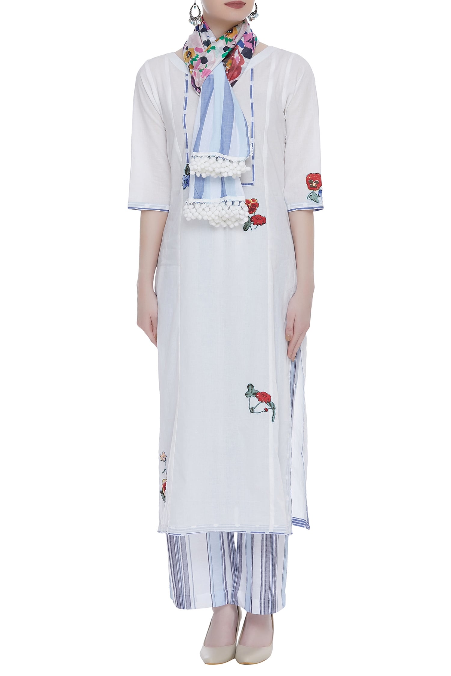 Buy Itara Blue Cotton Tunic With Pants And Stole Online | Aza Fashions