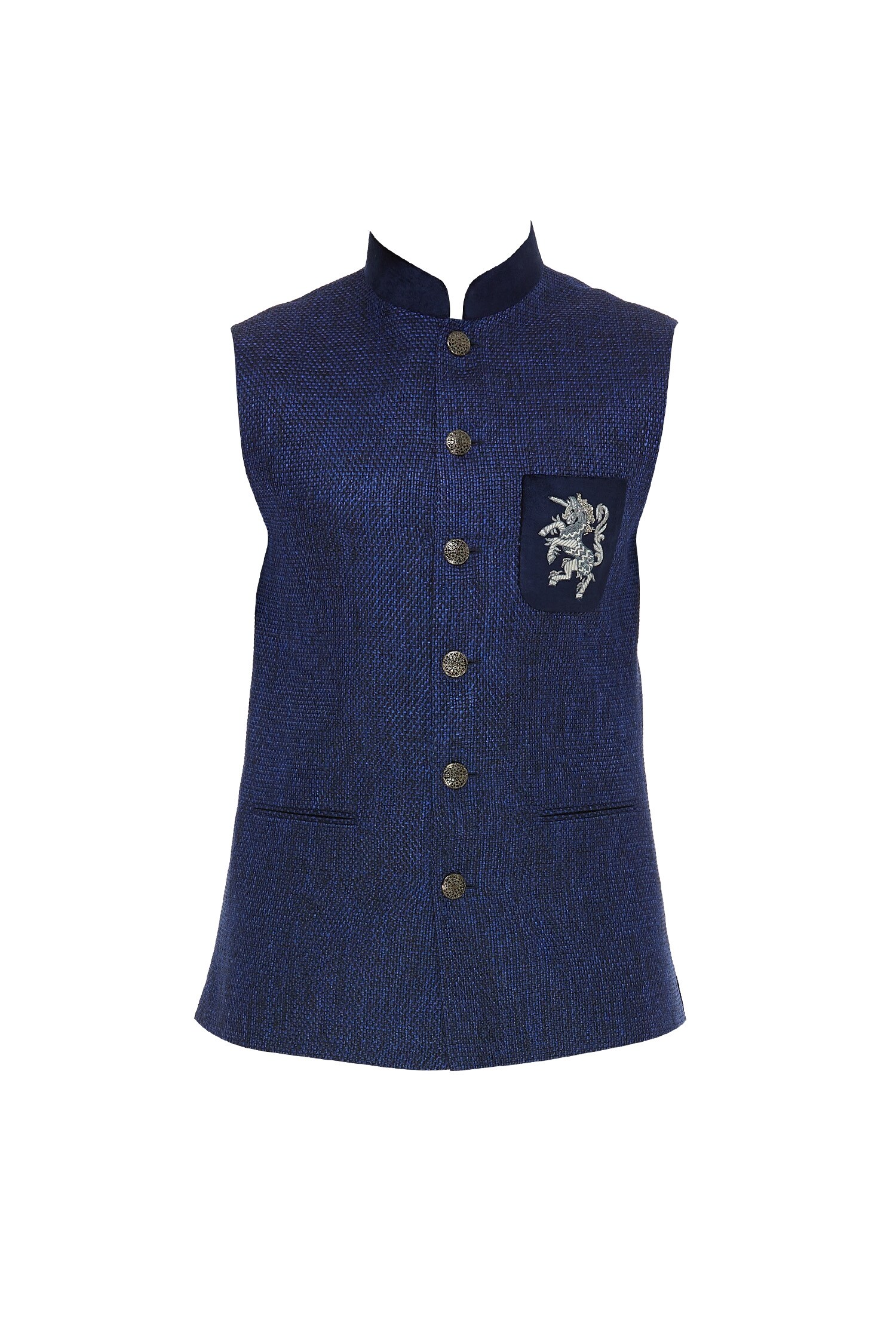 Buy Paresh Lamba Blue Unicorn Embroidered Motif Jute Jacket Online ...