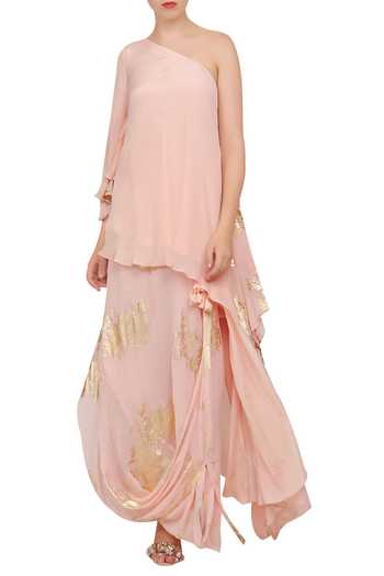 Buy Nikasha Pink Asymmetric Tunic And Skirt Set Online | Aza Fashions