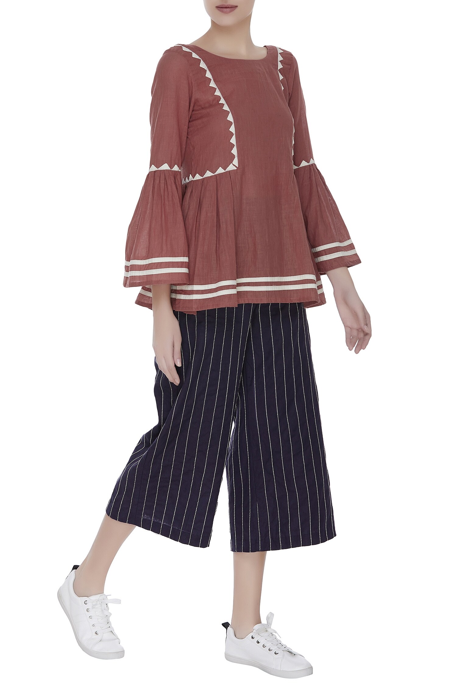 Buy Chambray & Co. Coral Linen Top Online | Aza Fashions