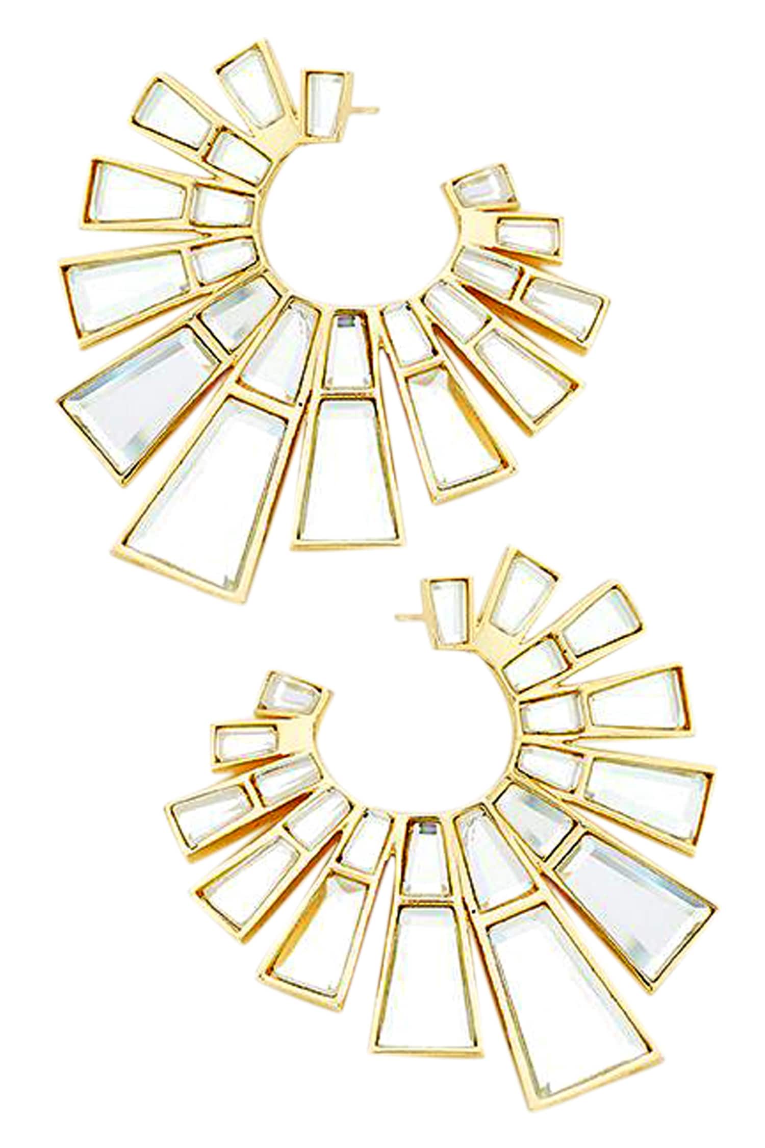 Buy Gold Plated Baguette Mirror Earrings by Isharya Online at Aza Fashions.