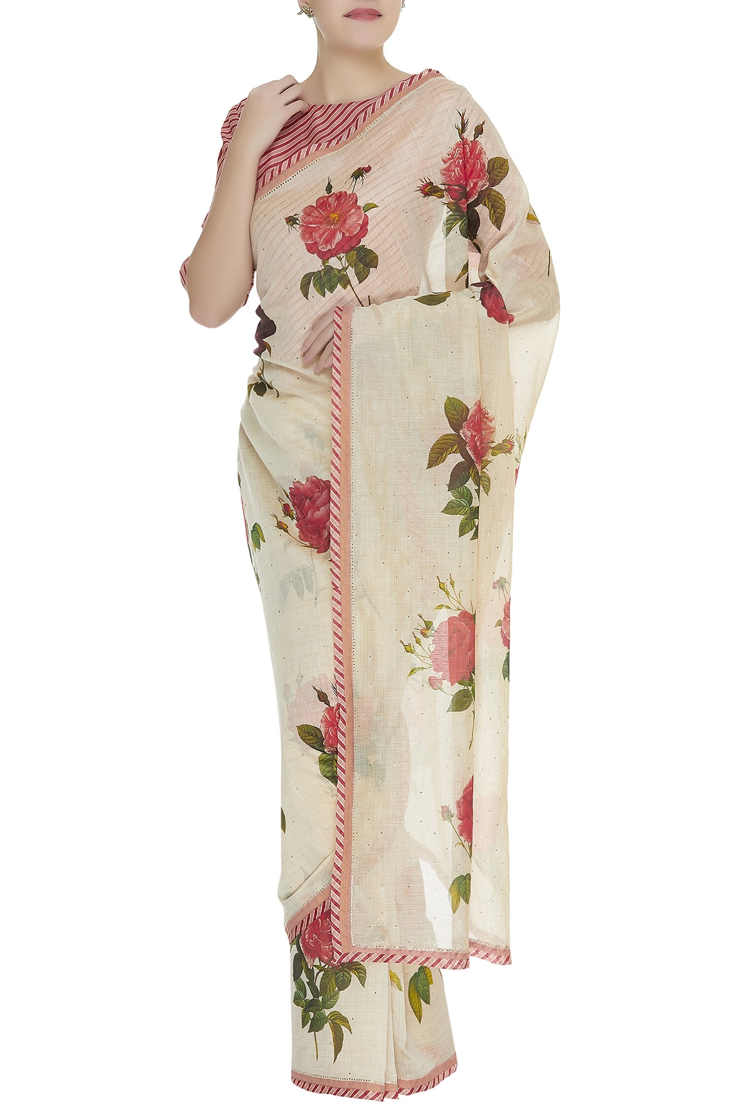 Buy Payal Pratap Off White Floral Print Saree Online | Aza Fashions