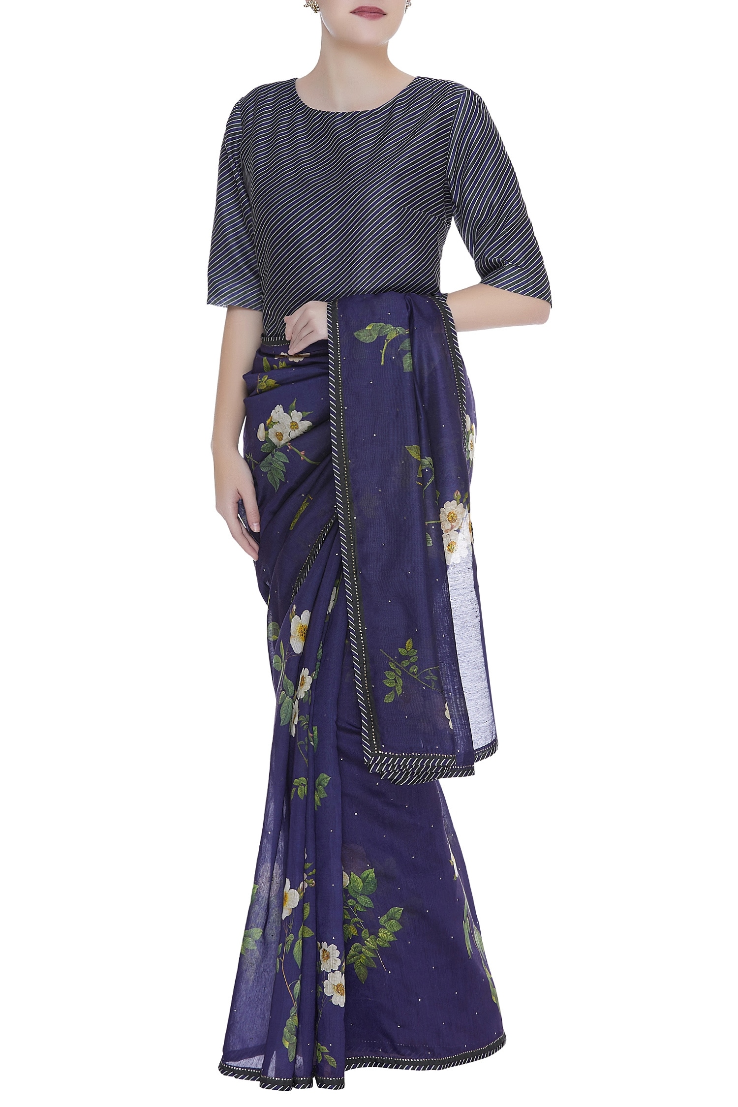 Buy Payal Pratap Blue Diagonal Print Blouse With Button Closure Online ...