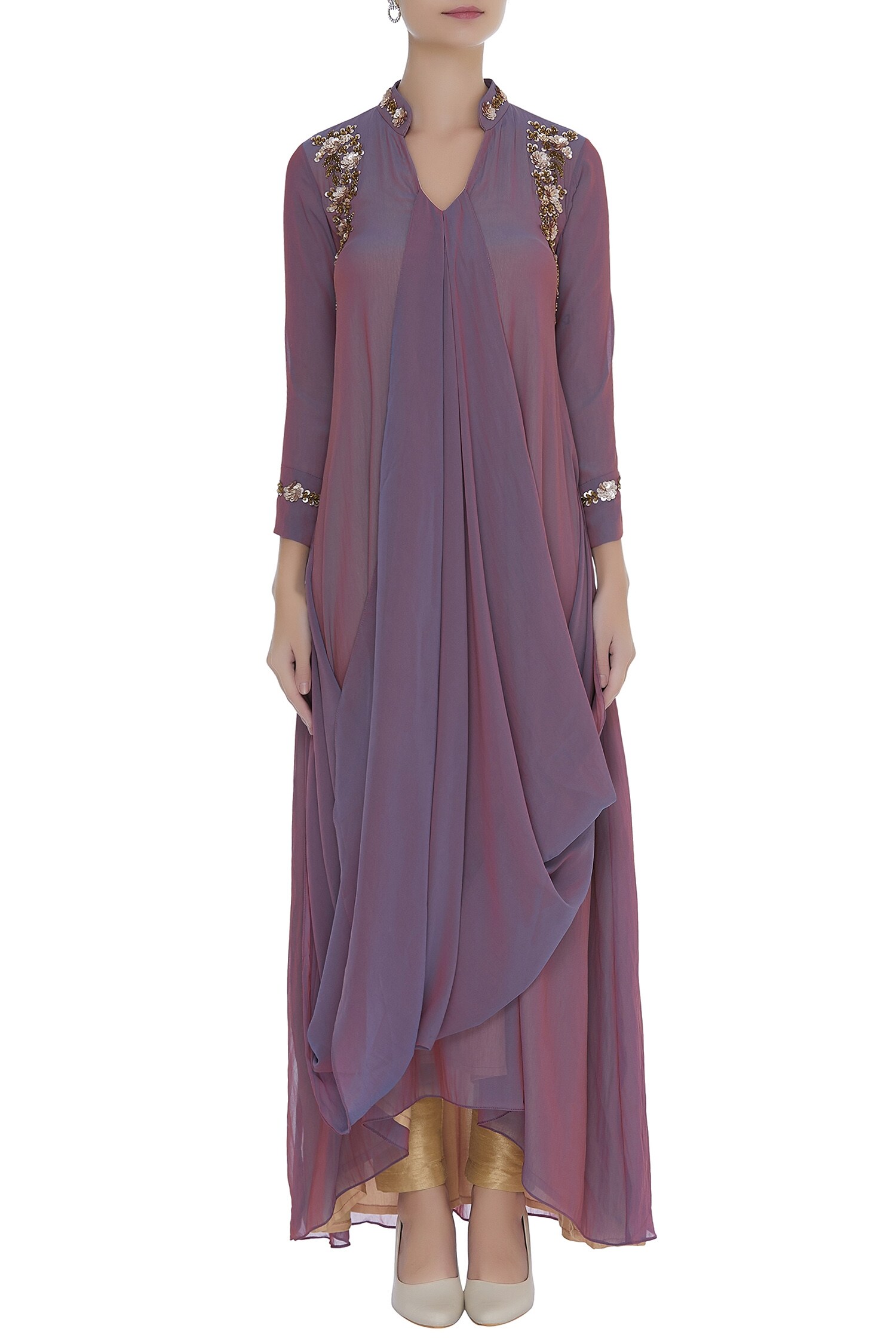 Buy Gathered drape tunic with embroidery by Zeel Doshi at Aza Fashions