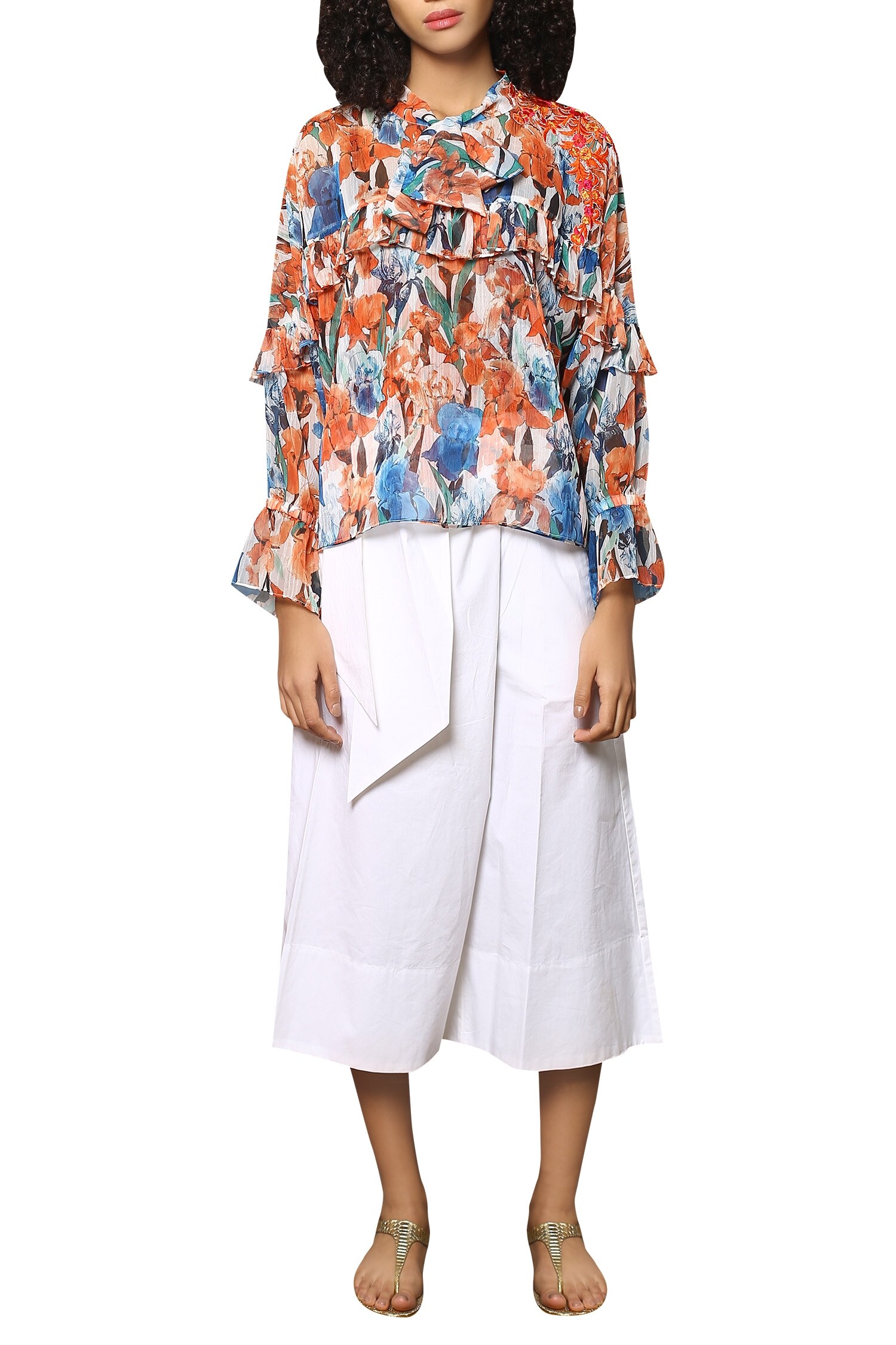 Buy Reynu Taandon Multi Color Digital Printed Frilly Blouse Online | Aza Fashions