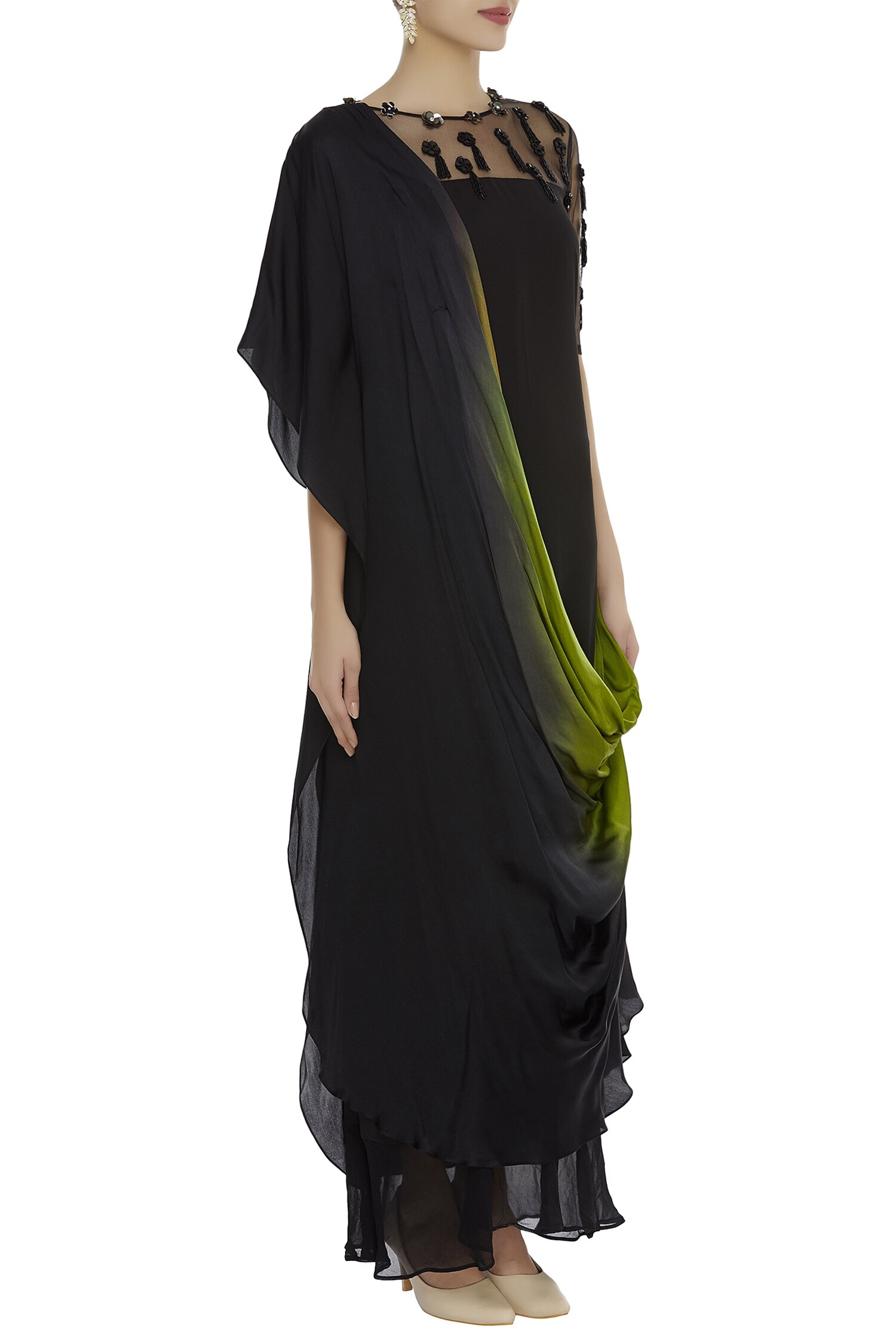 Buy Ushma Vaidya Black Draped Embroidered Tunic Online | Aza Fashions